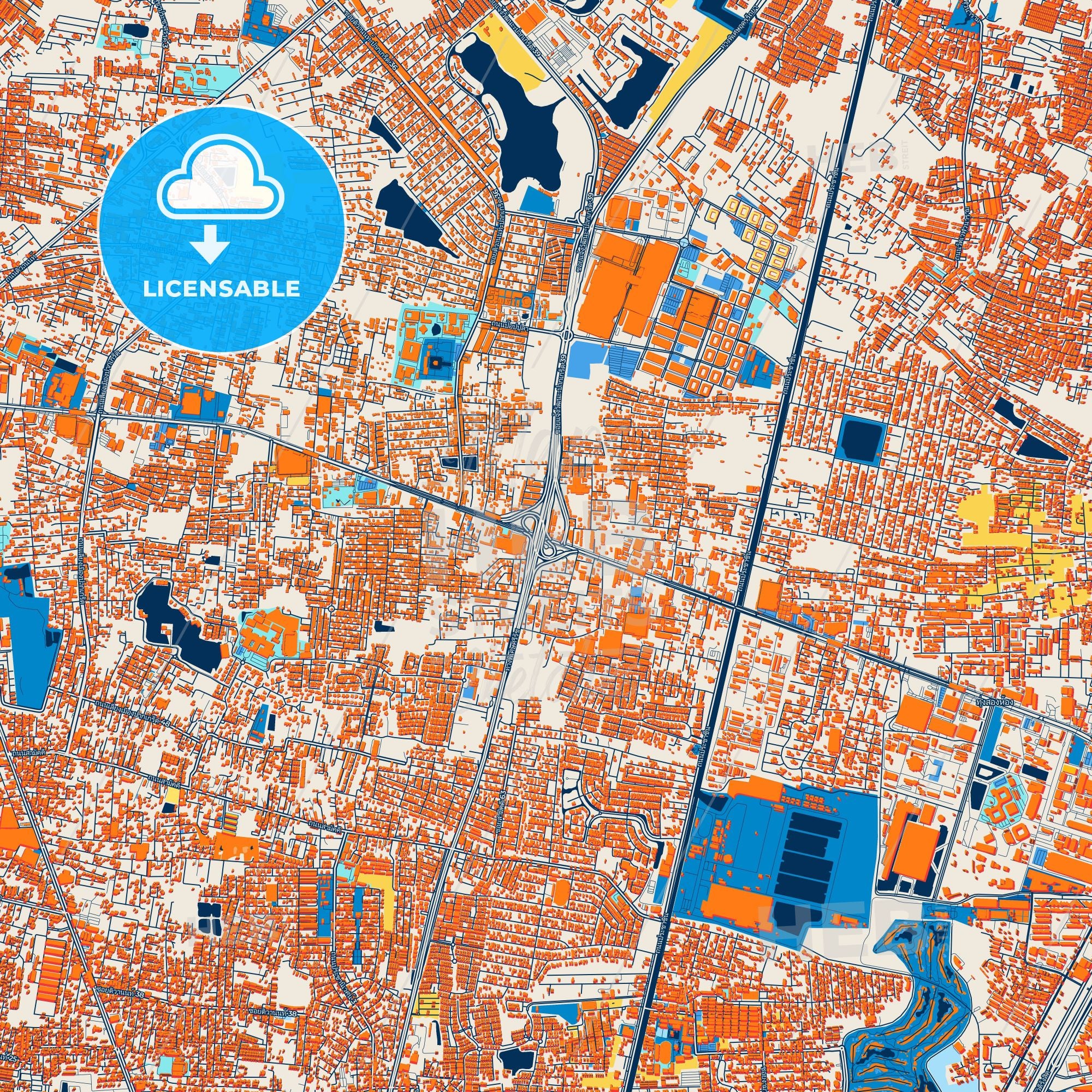 Colorful Pak Kret Street Map With Labels And Buildings – HEBSTREITS