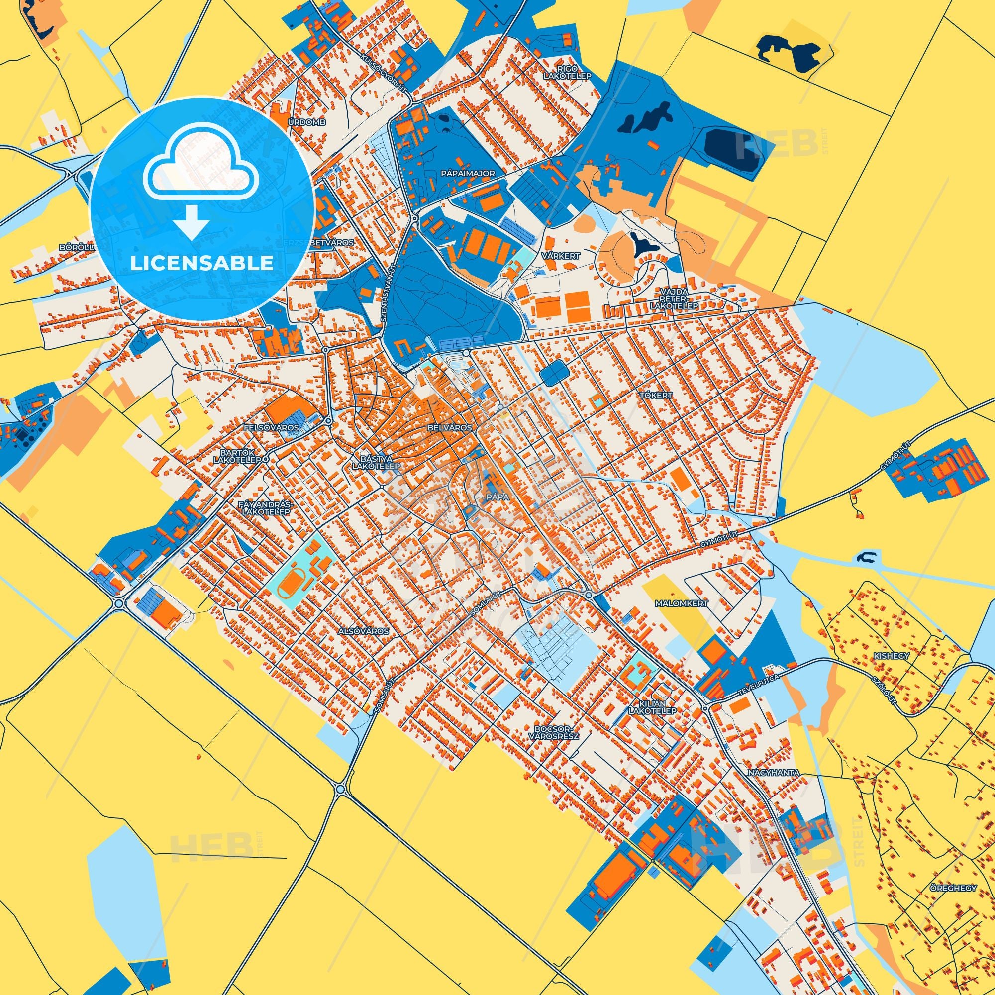 Colorful Pápa Street Map - Digital Download – HEBSTREITS