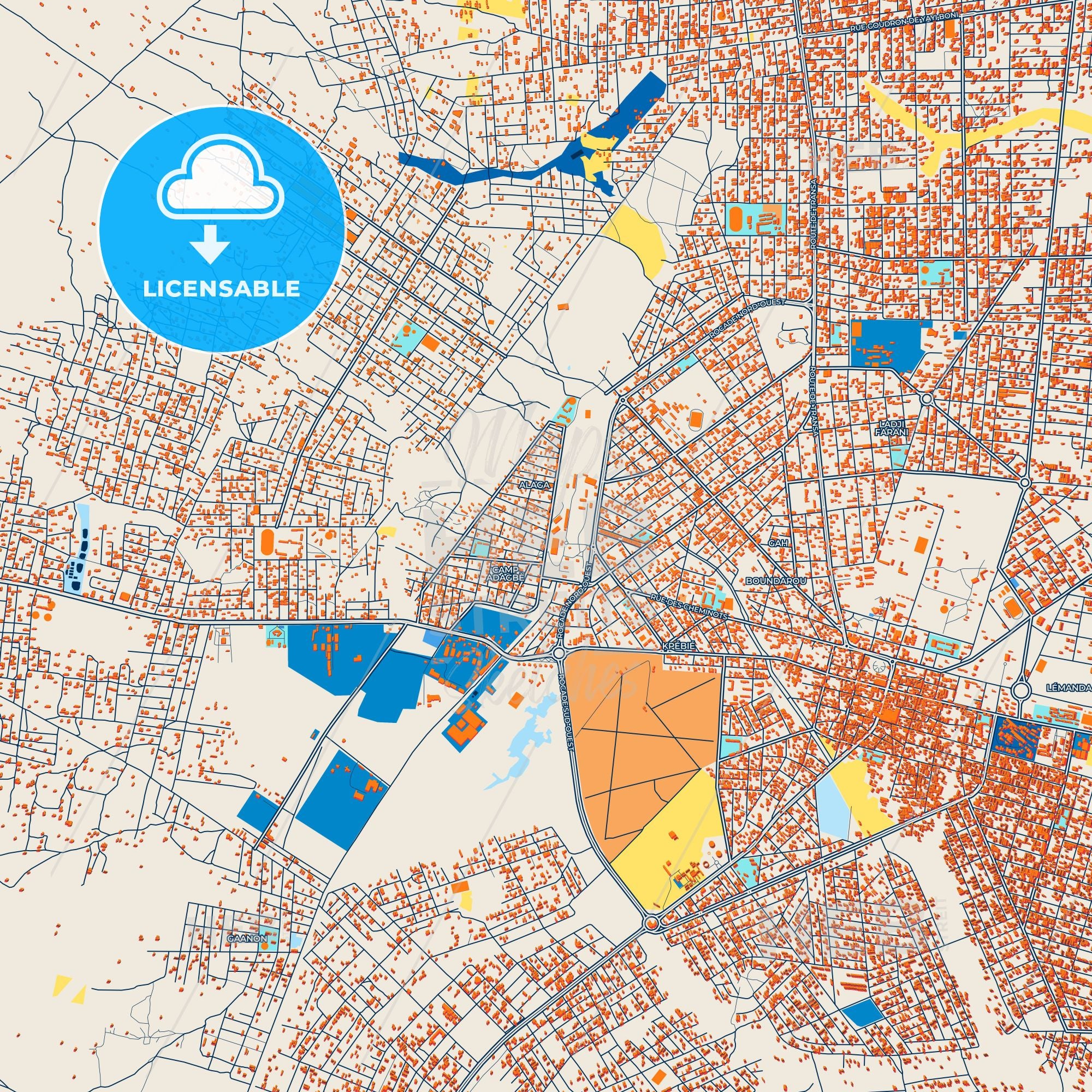 Colorful Parakou Street Map With Labels And Buildings – HEBSTREITS
