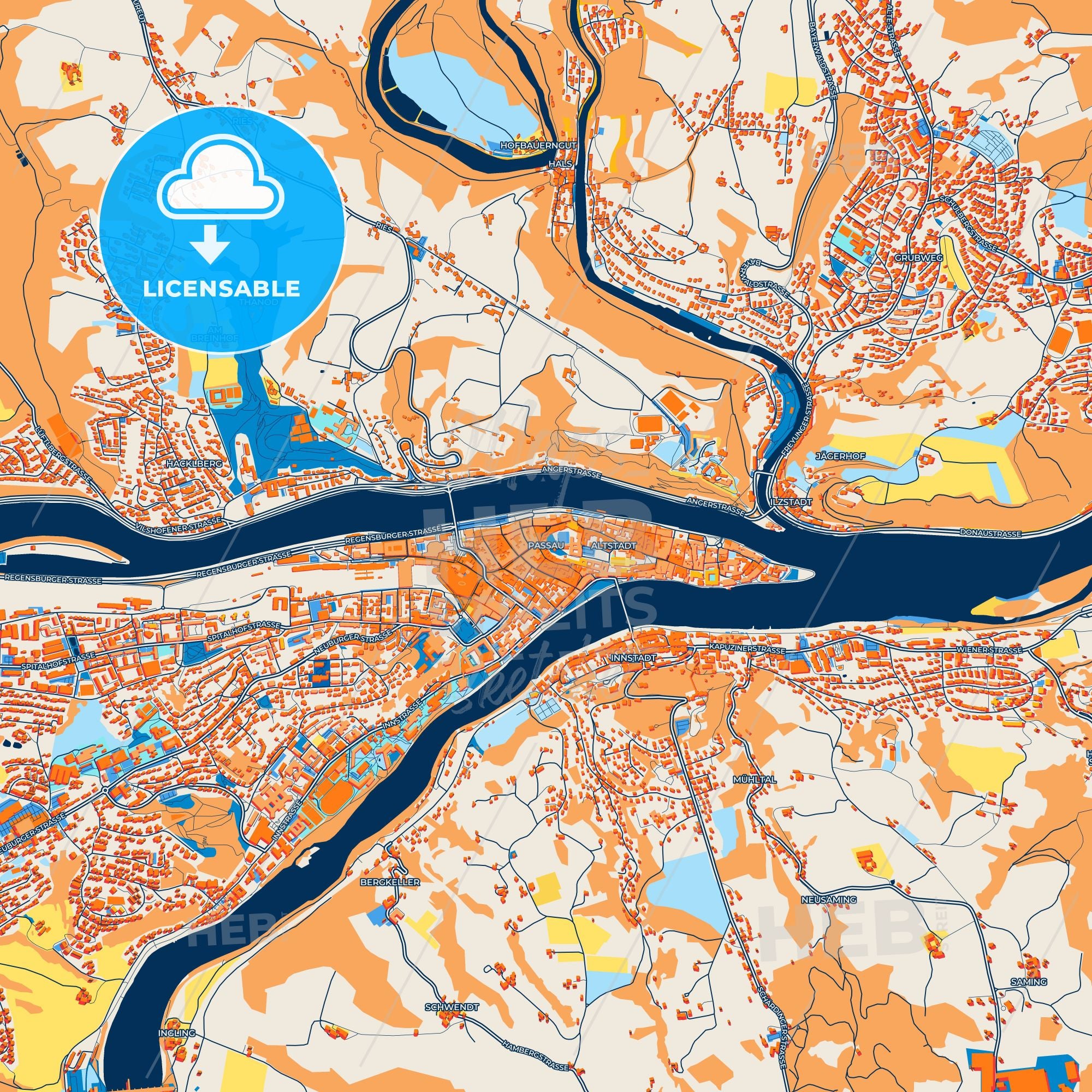 Colorful Passau Street Map - Digital Download – HEBSTREITS