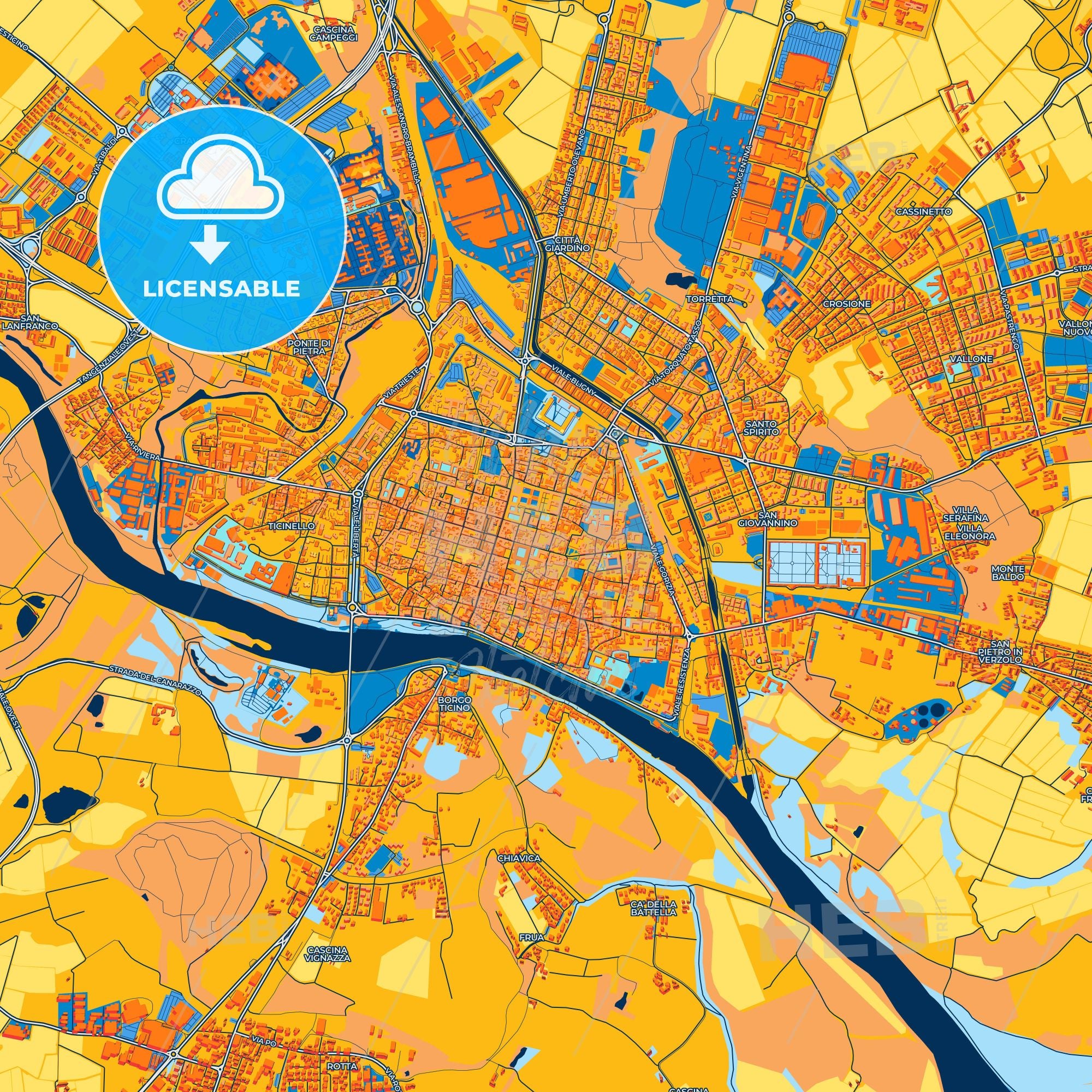 Colorful Pavia Street Map With Labels And Buildings – HEBSTREITS