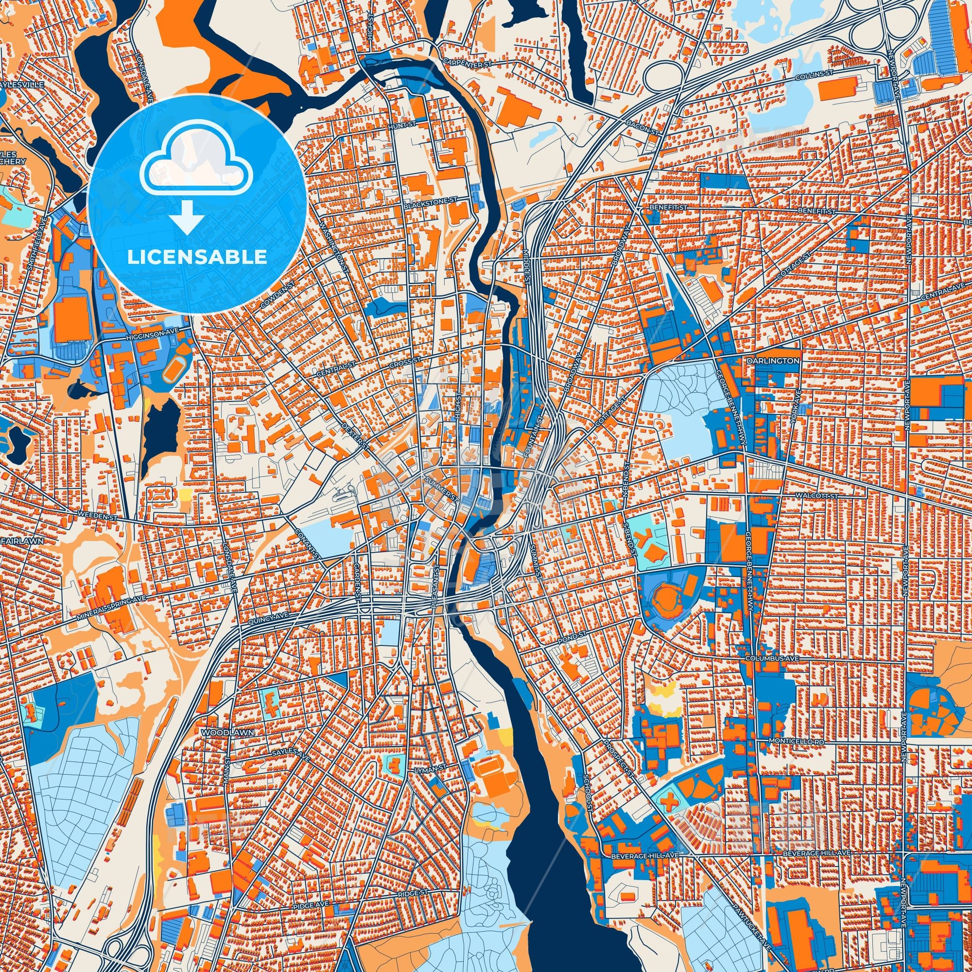 Colorful Pawtucket Street Map - Digital Download – HEBSTREITS