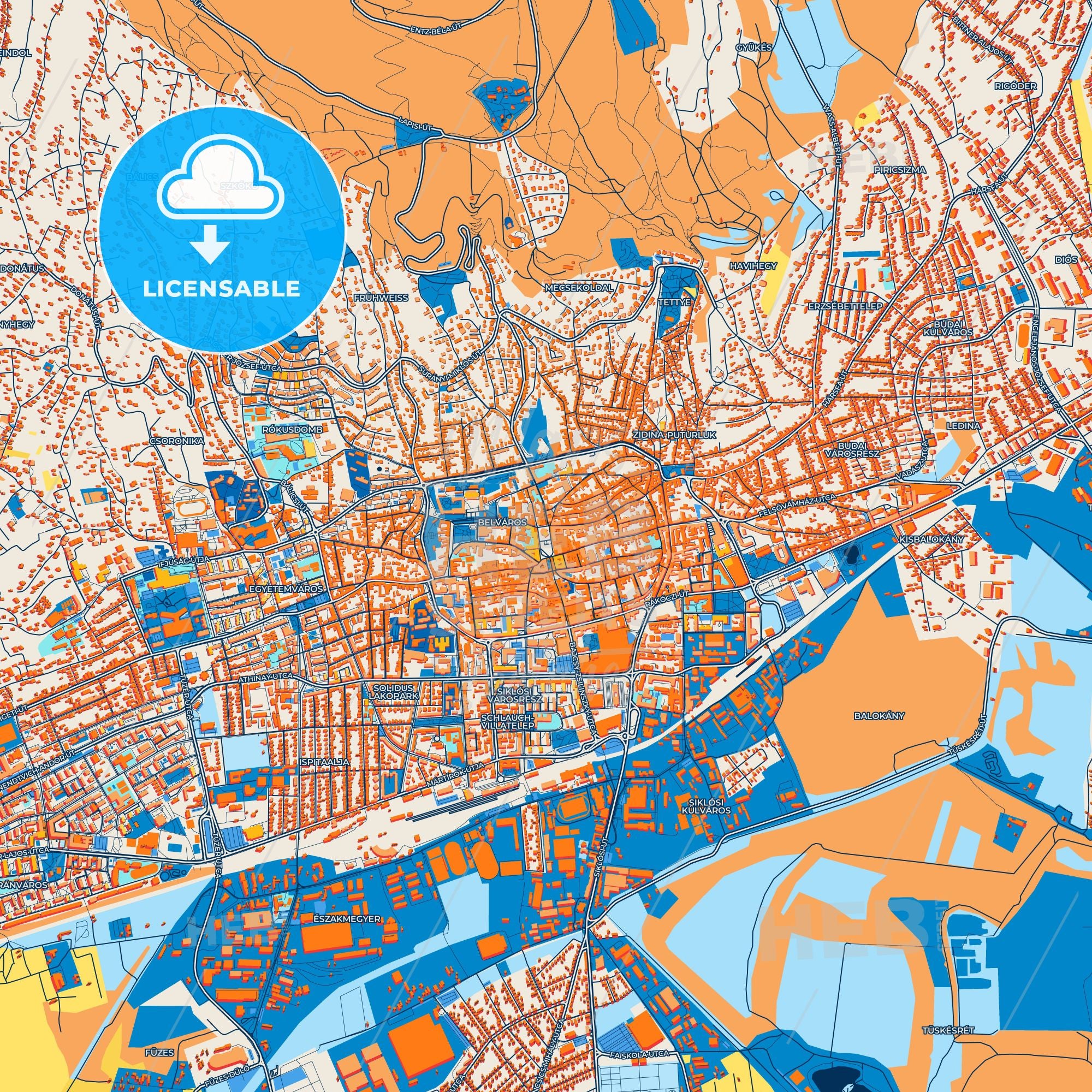 Colorful Pécs Street Map - Digital Download – HEBSTREITS