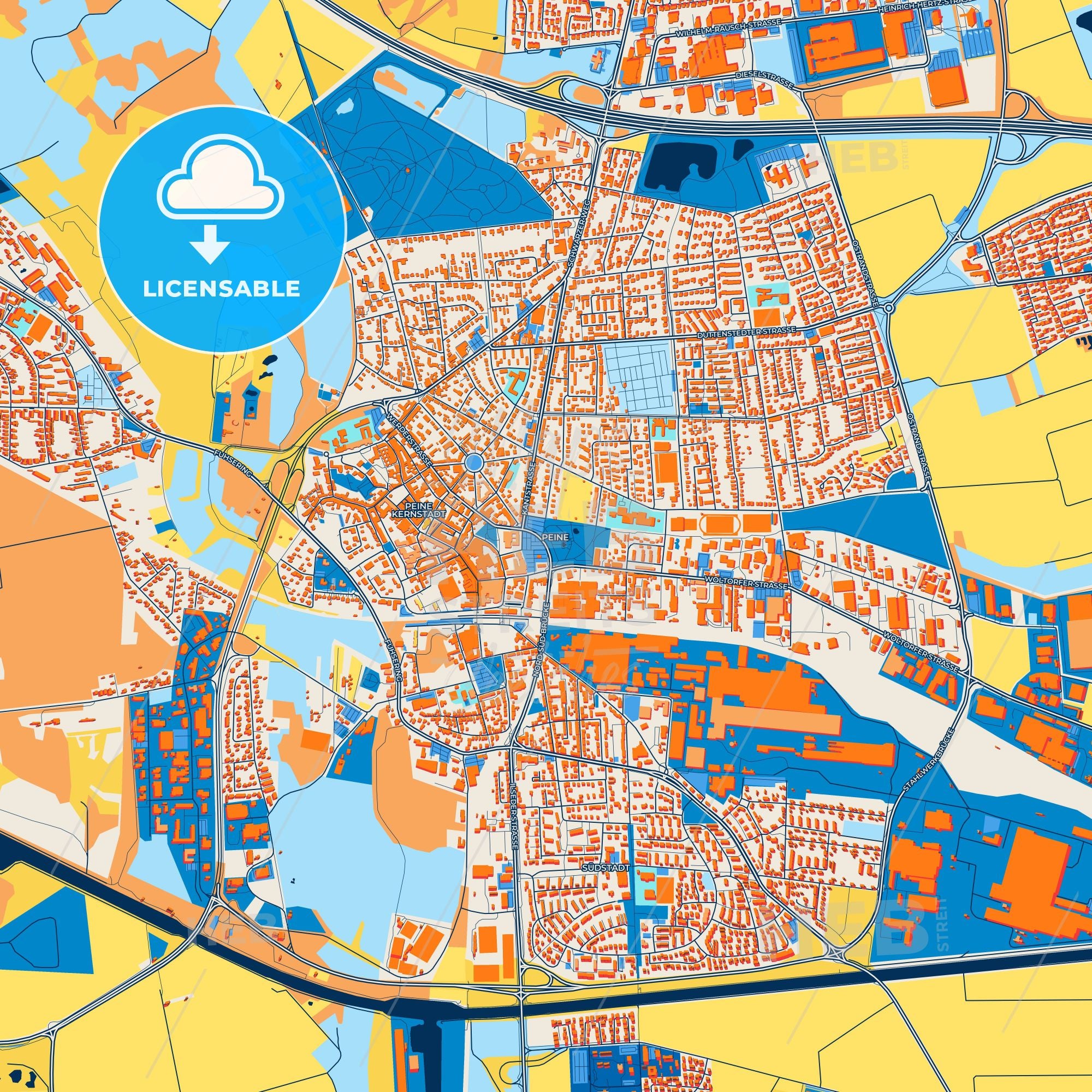 Colorful Peine Street Map With Labels And Buildings – HEBSTREITS