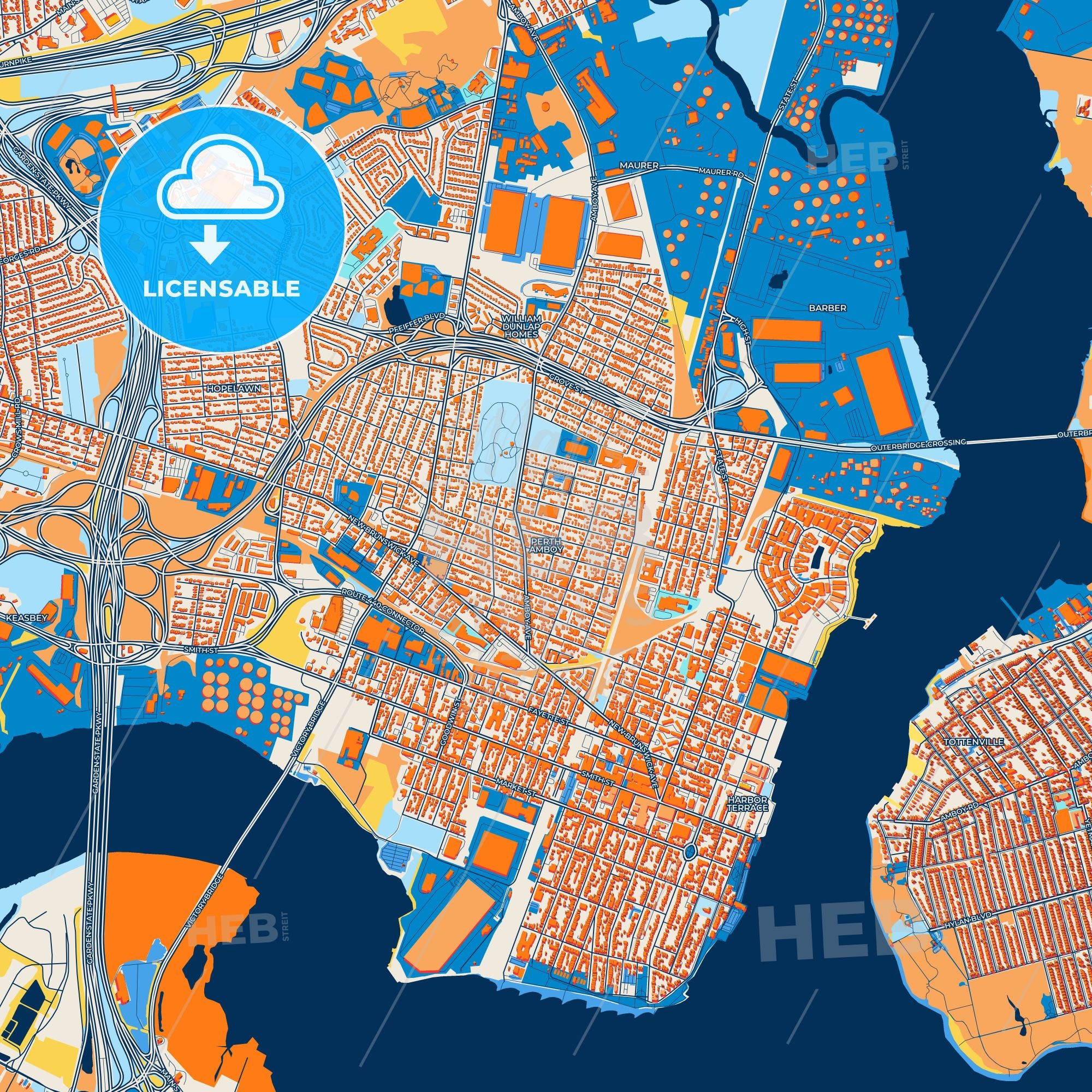 Colorful Perth Amboy Street Map - Digital Download – HEBSTREITS