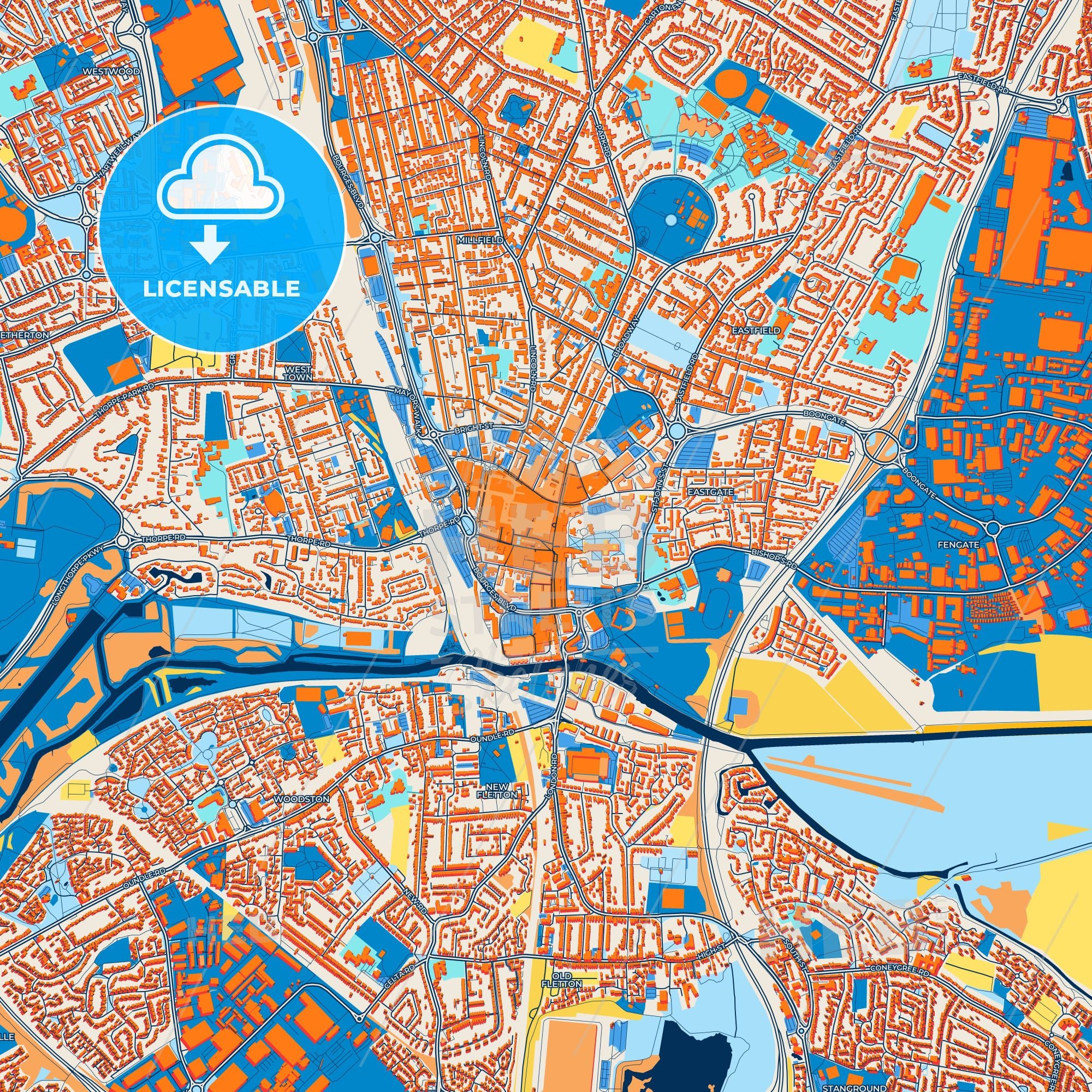 Colorful Peterborough Street Map With Labels And Buildings – HEBSTREITS