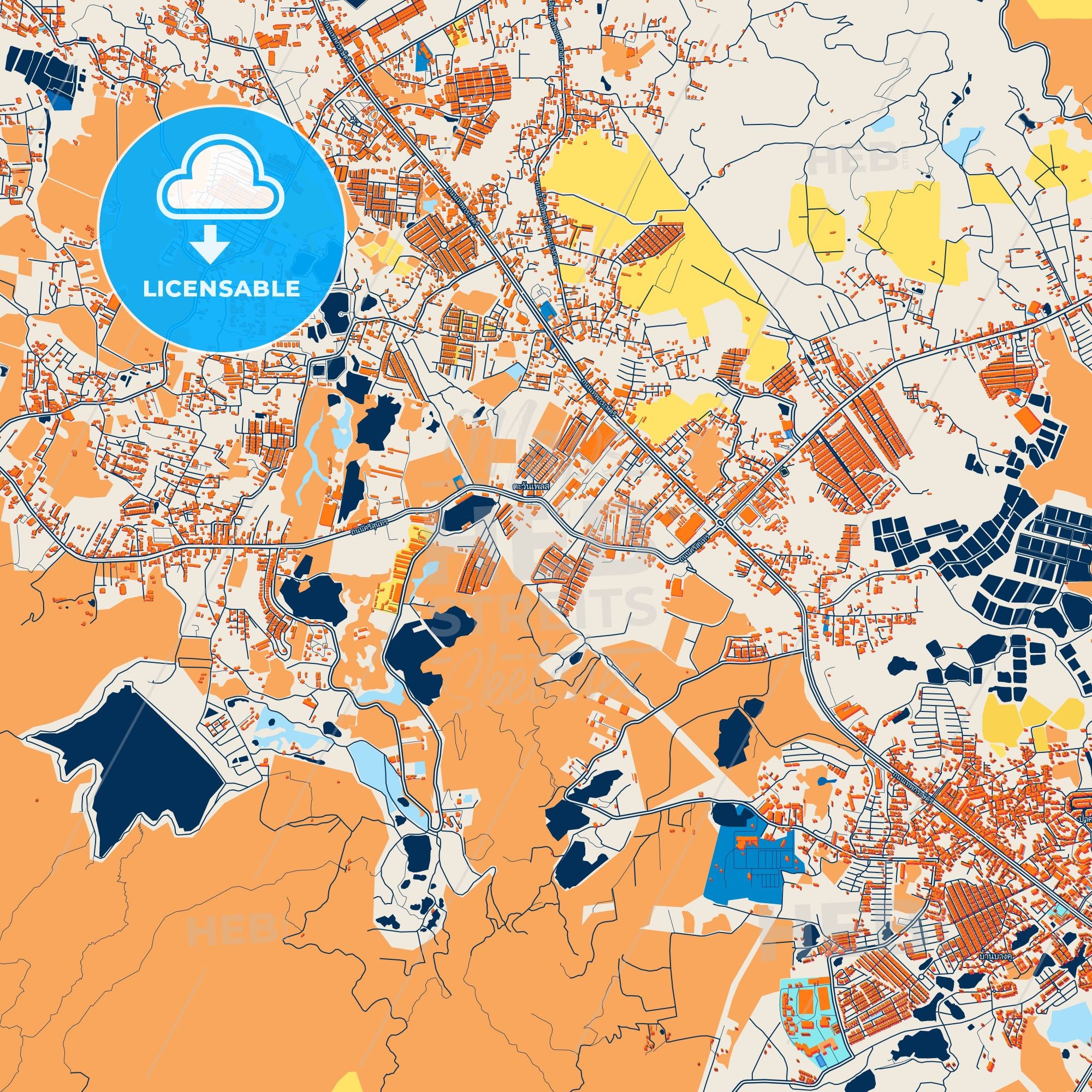 Colorful Phuket Street Map With Labels And Buildings – HEBSTREITS