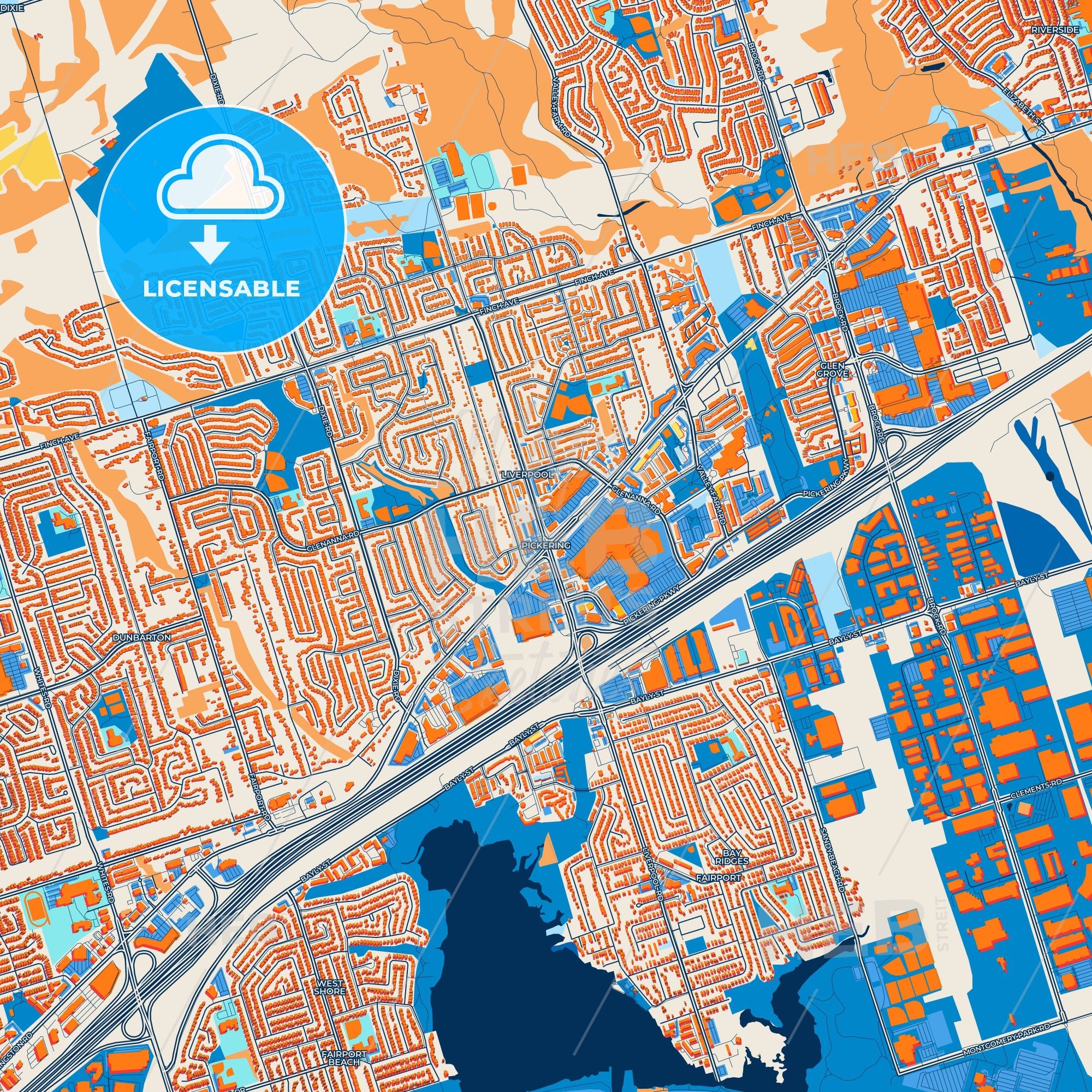 Colorful Pickering Street Map With Labels And Buildings – HEBSTREITS