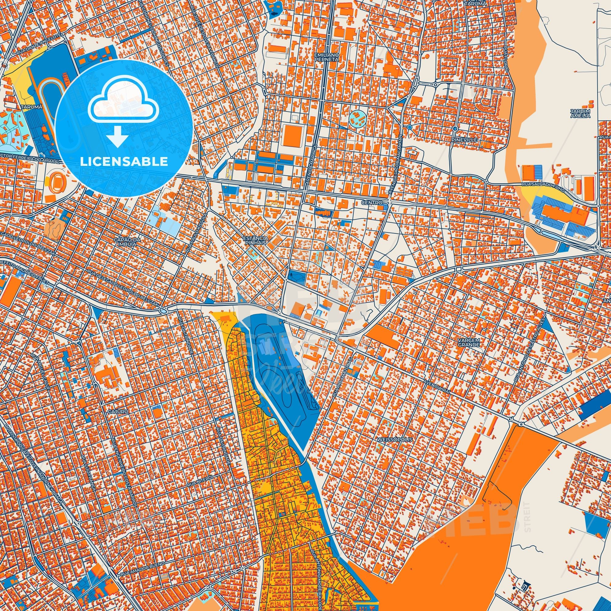 Colorful Pinhais Street Map With Labels And Buildings – HEBSTREITS