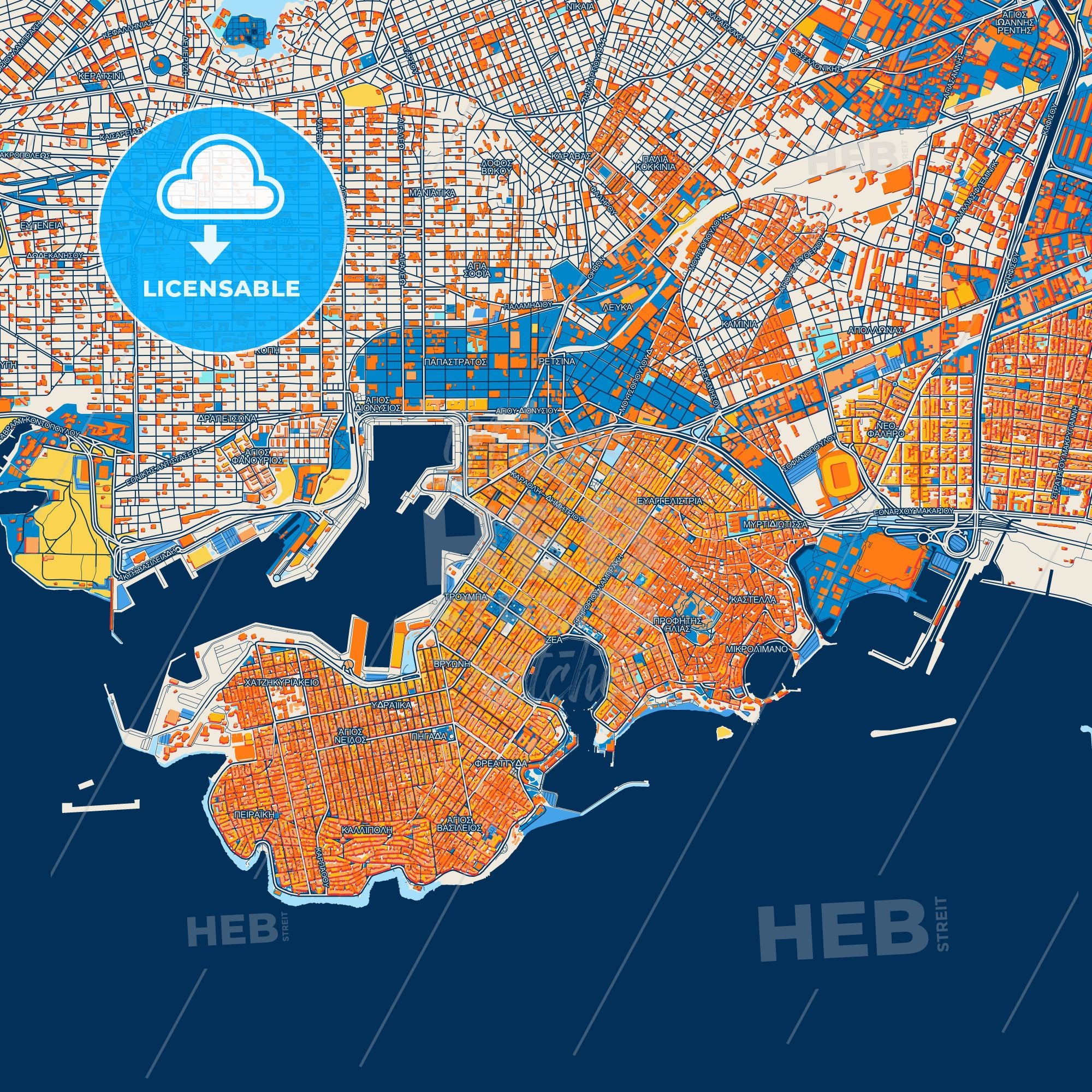 Colorful Piraeus Street Map - Digital Download – HEBSTREITS