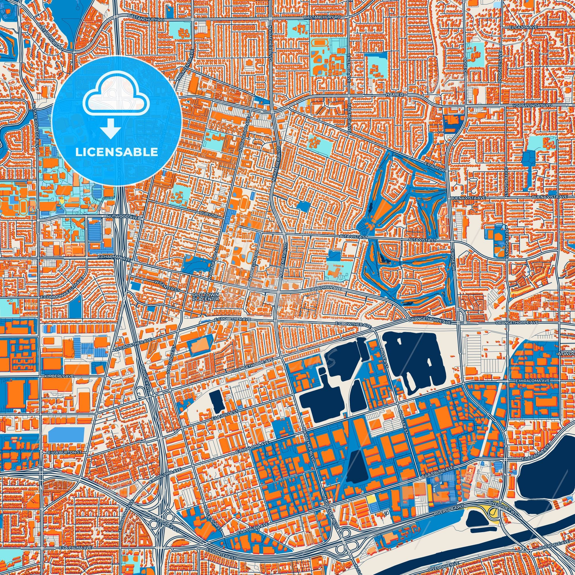 Colorful Placentia Street Map - Digital Download – HEBSTREITS