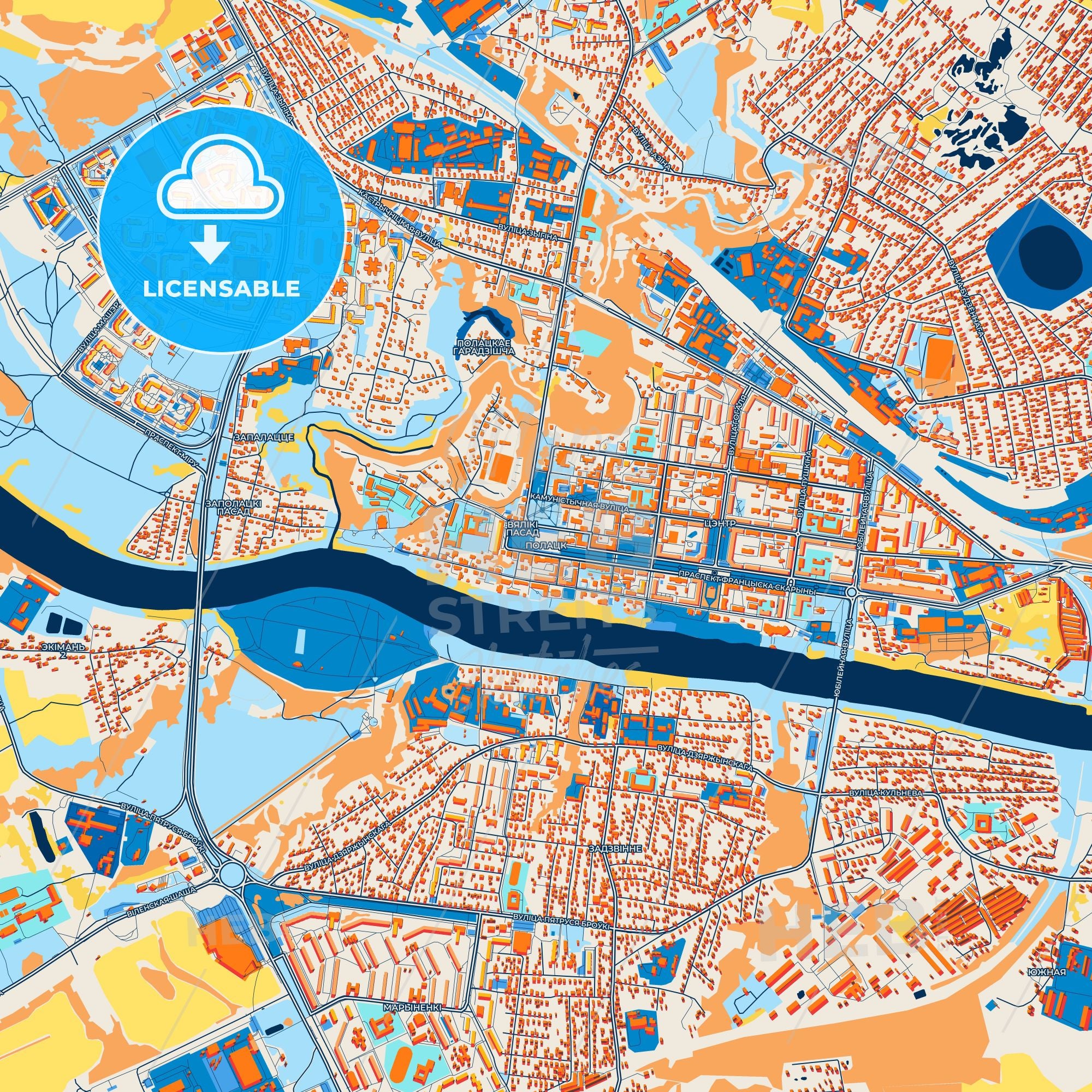 Colorful Polotsk Street Map With Labels And Buildings – HEBSTREITS