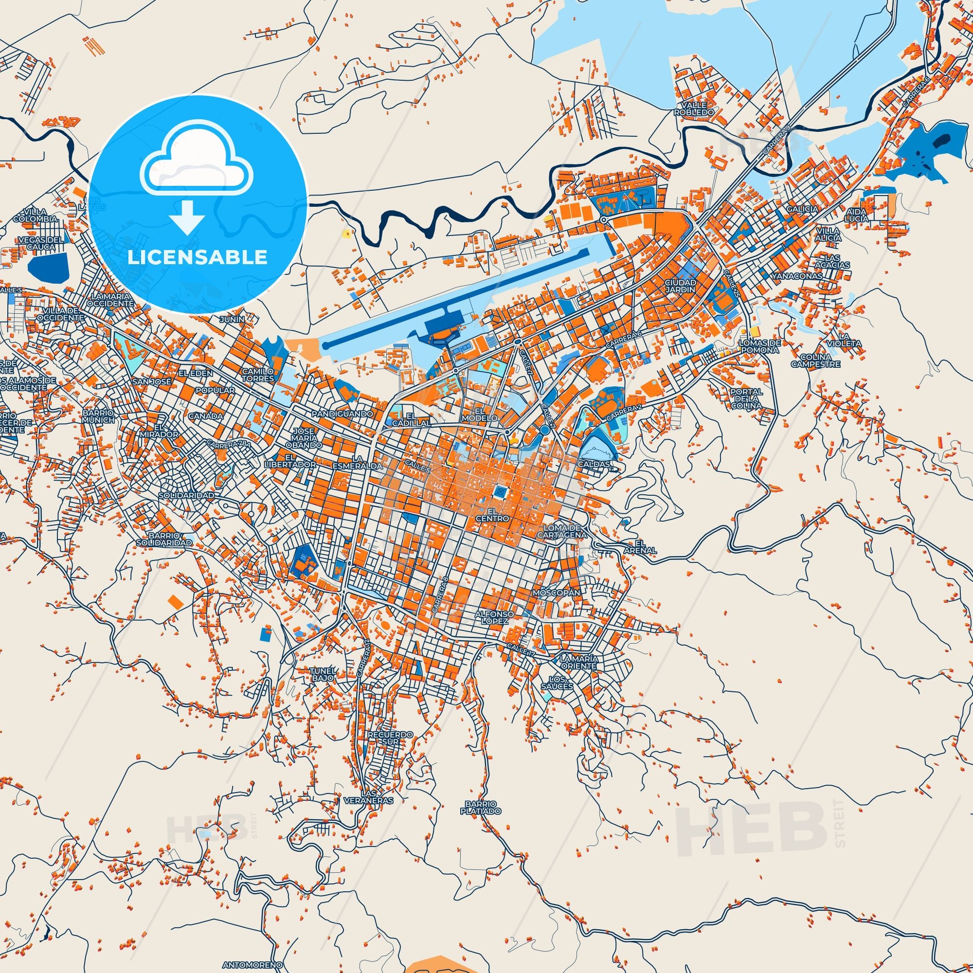 Colorful Popayan Street Map - Digital Download – HEBSTREITS