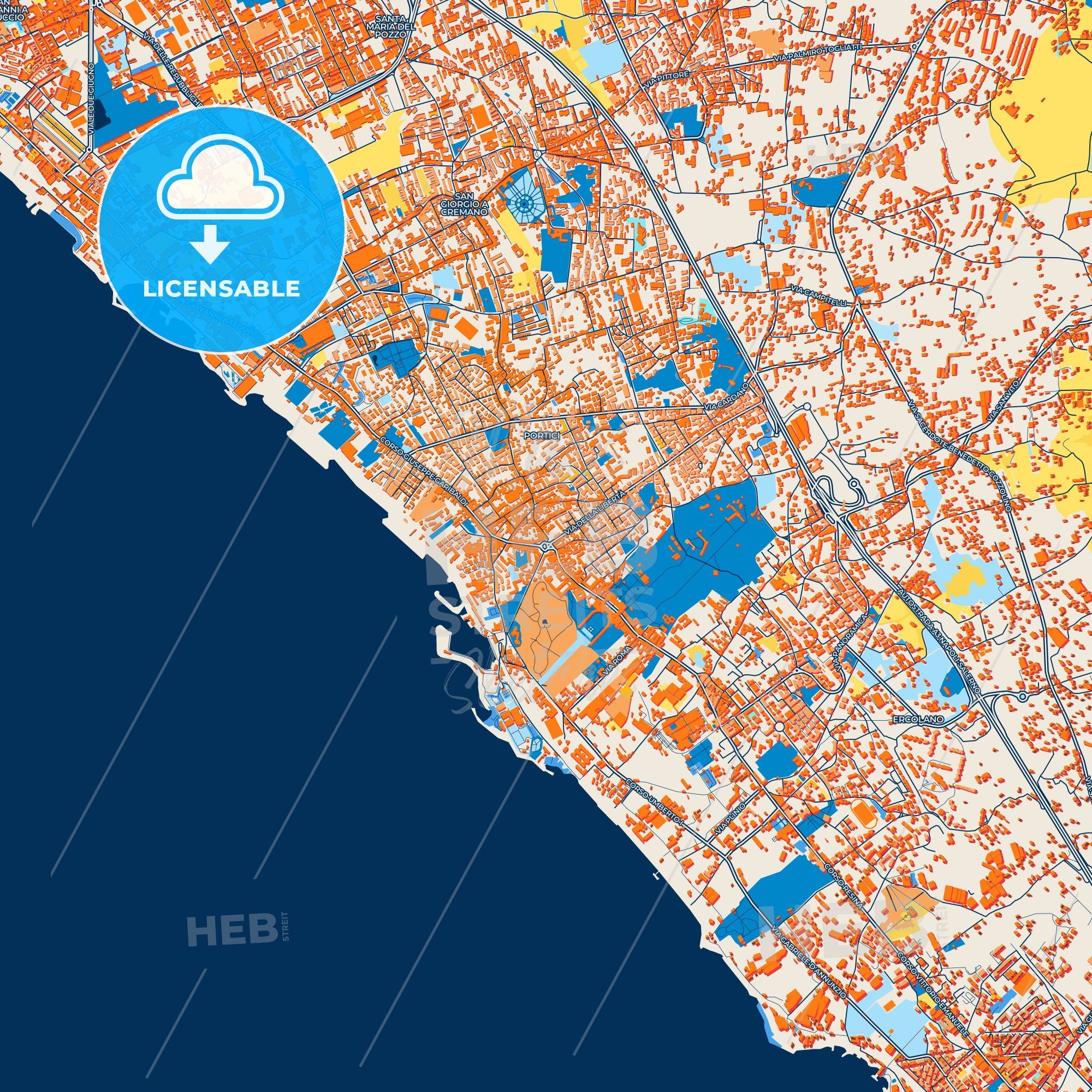 Colorful Portici Street Map With Labels And Buildings – HEBSTREITS
