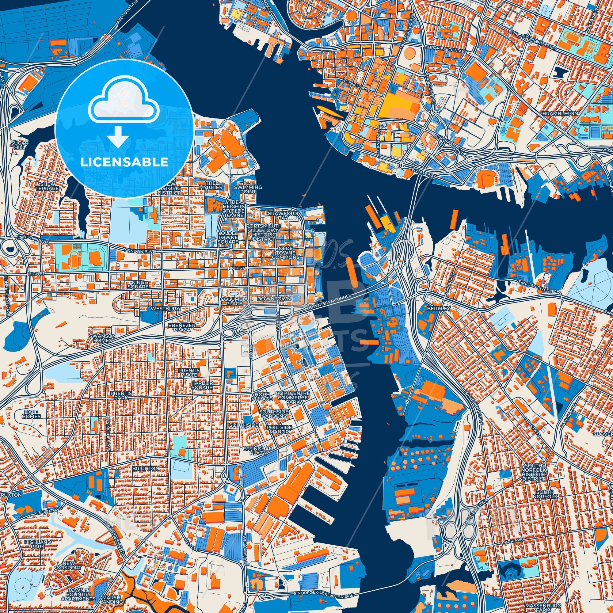 Colorful Portsmouth Street Map - Digital Download – HEBSTREITS