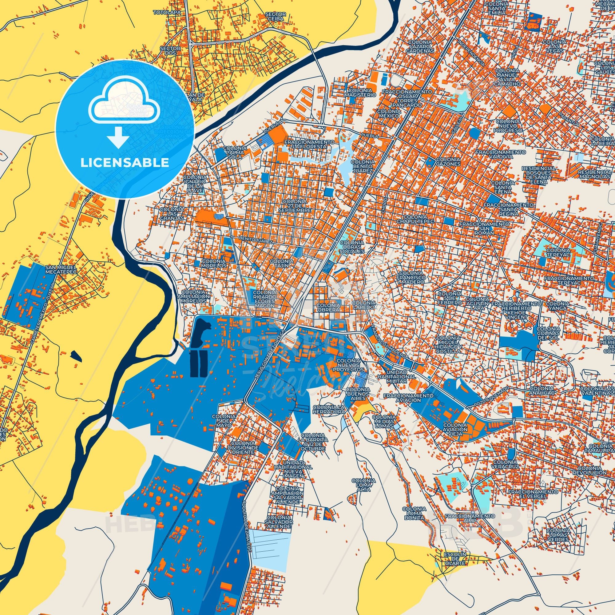 Colorful Poza Rica Street Map With Labels And Buildings – HEBSTREITS