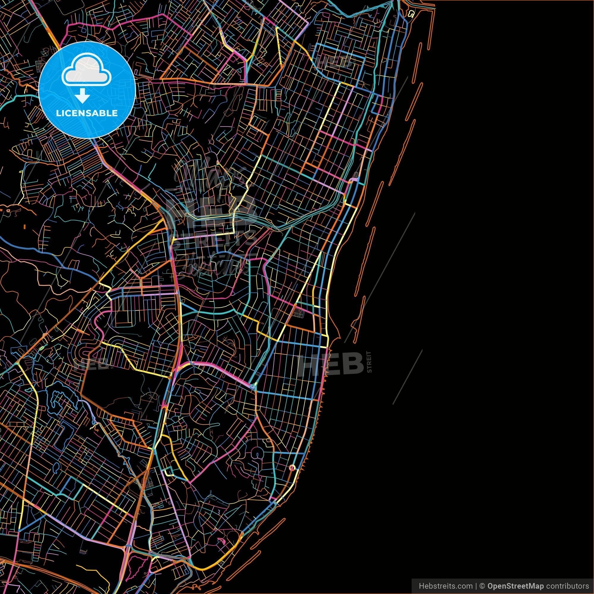 Olinda, Brazil, Colorful City Map On Black Background – HEBSTREITS