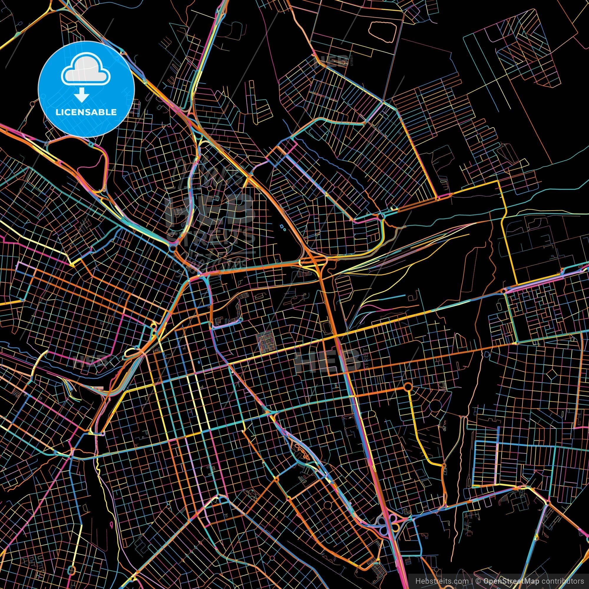 Bauru, Brazil, Colorful City Map On Black Background – HEBSTREITS