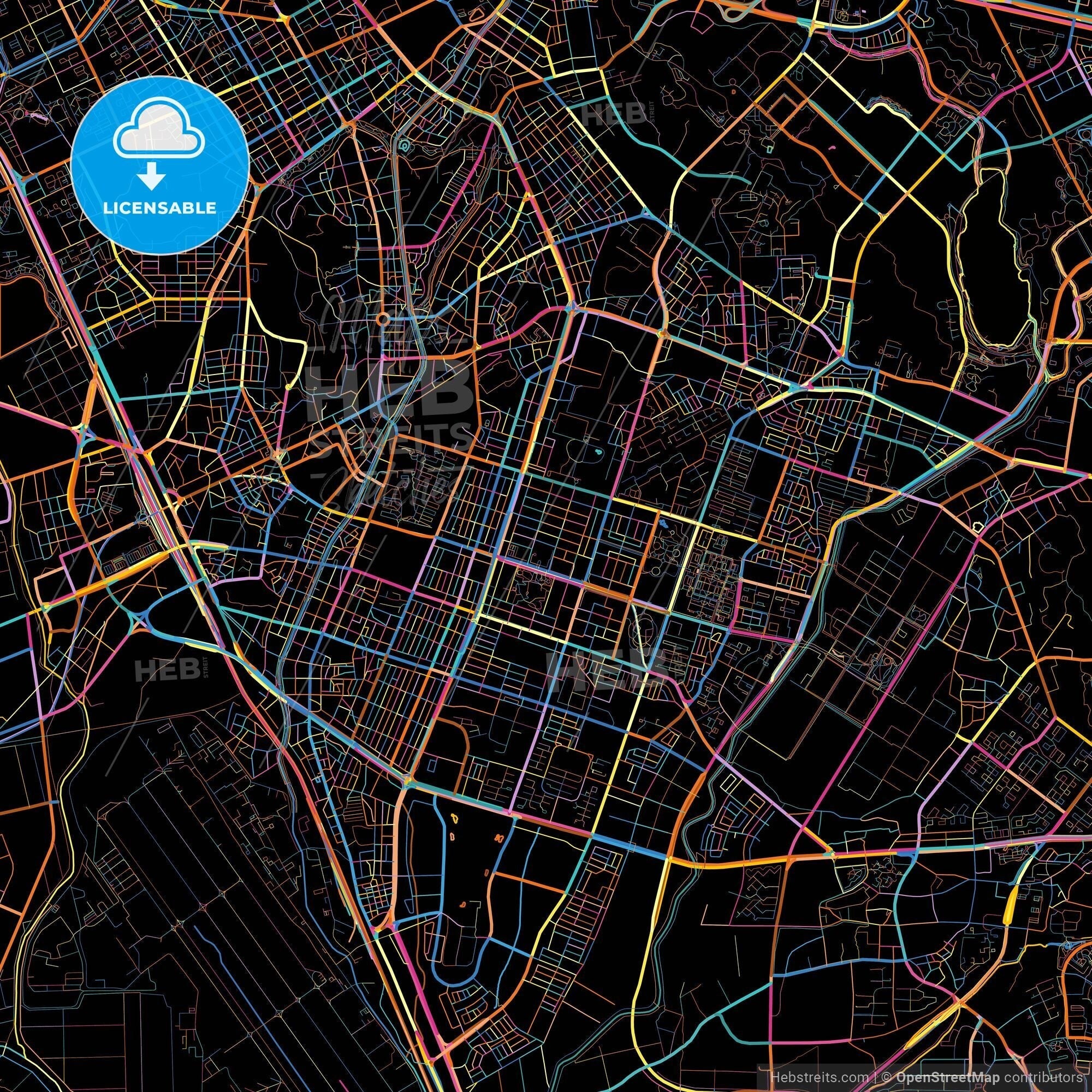 Suwon, Gyeonggi, South Korea, Colorful City Map On Black Background ...