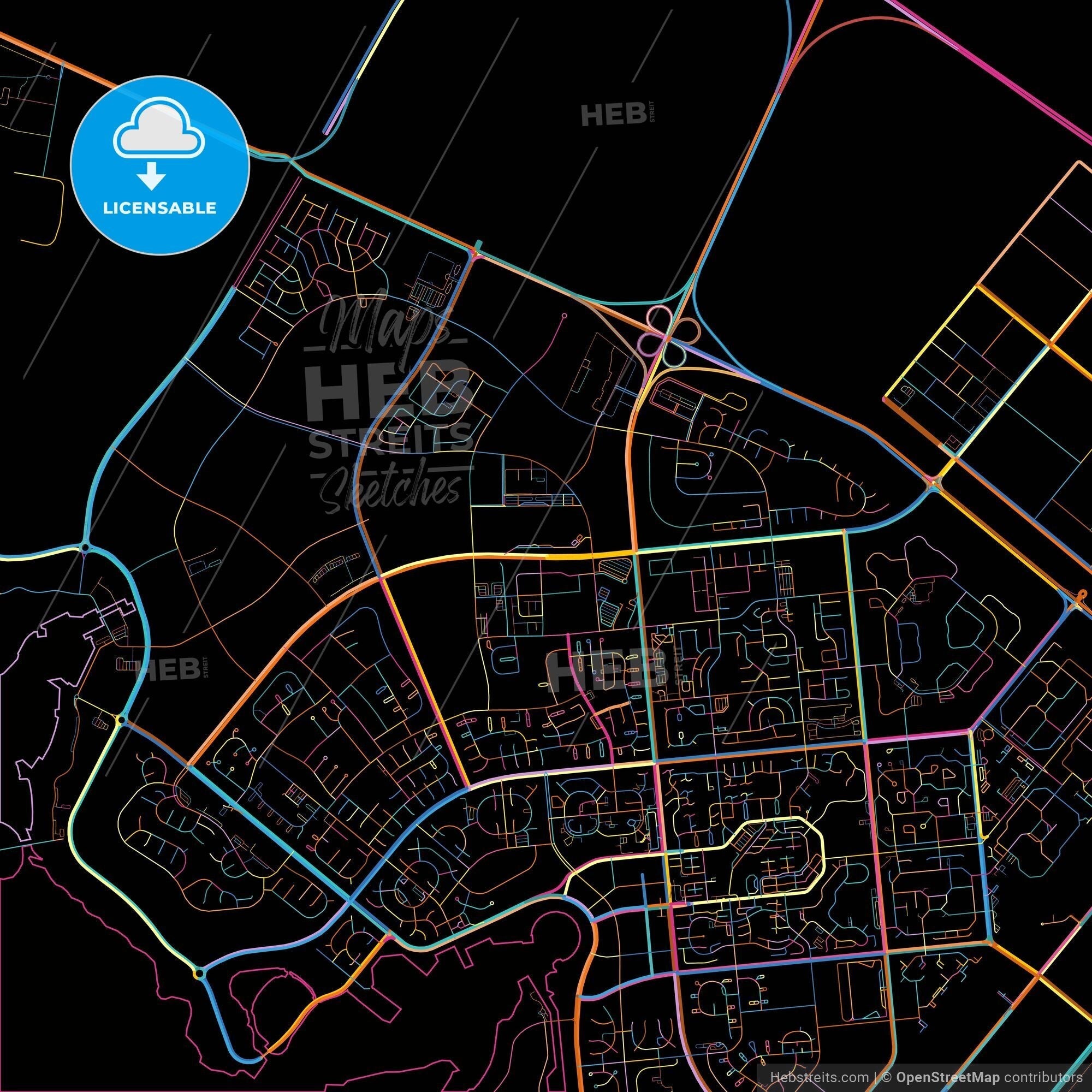 Yanbu, Saudi Arabia, Colorful City Map On Black Background – HEBSTREITS