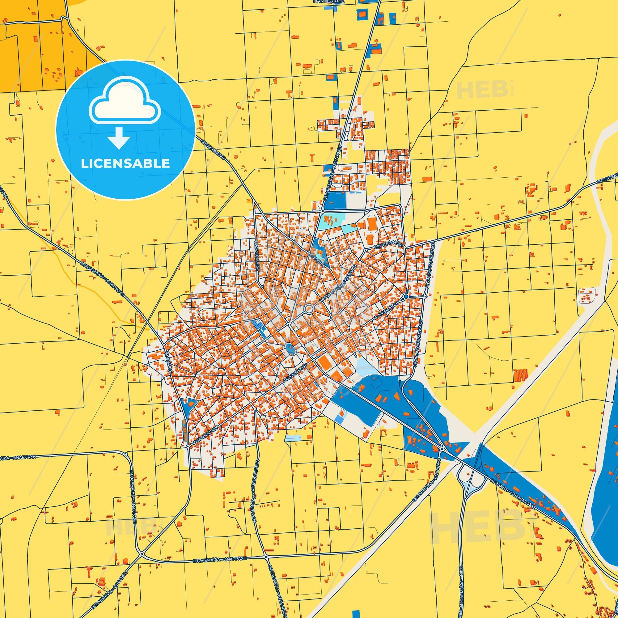 Colorful Ptolemaida Street Map With Labels And Buildings – HEBSTREITS
