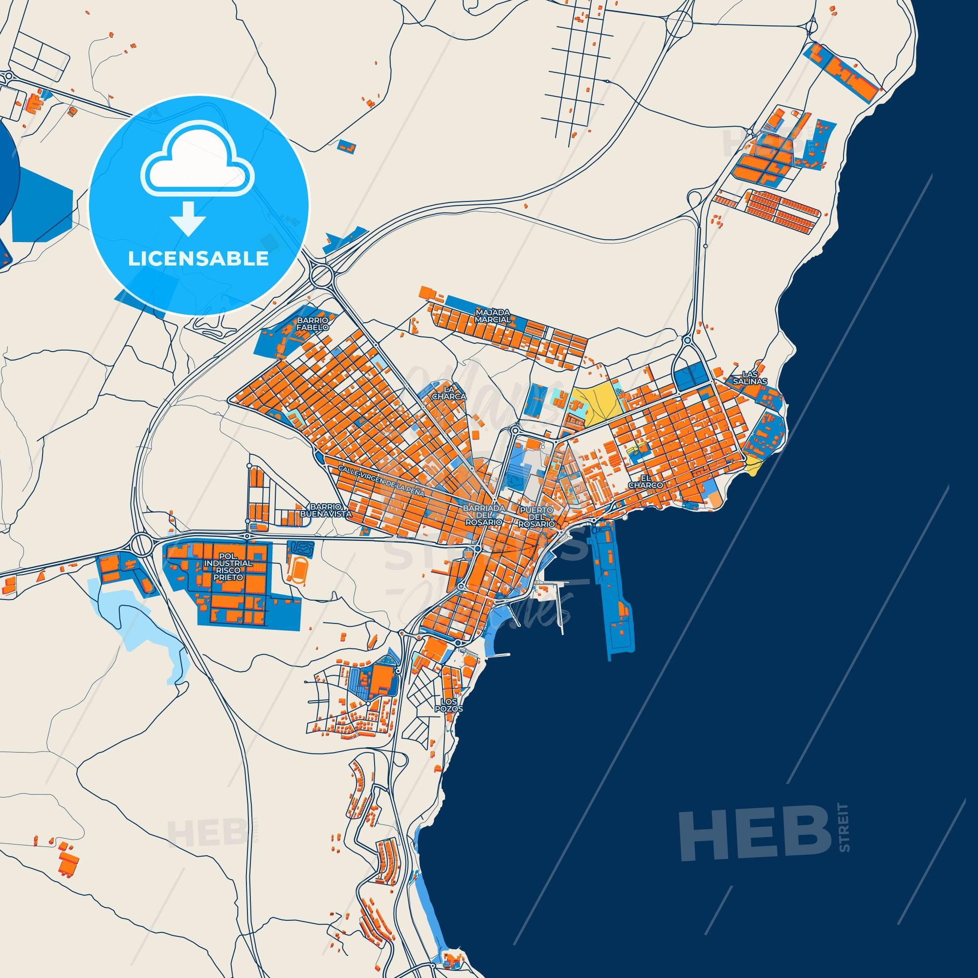 Colorful Puerto del Rosario Street Map - Digital Download – HEBSTREITS