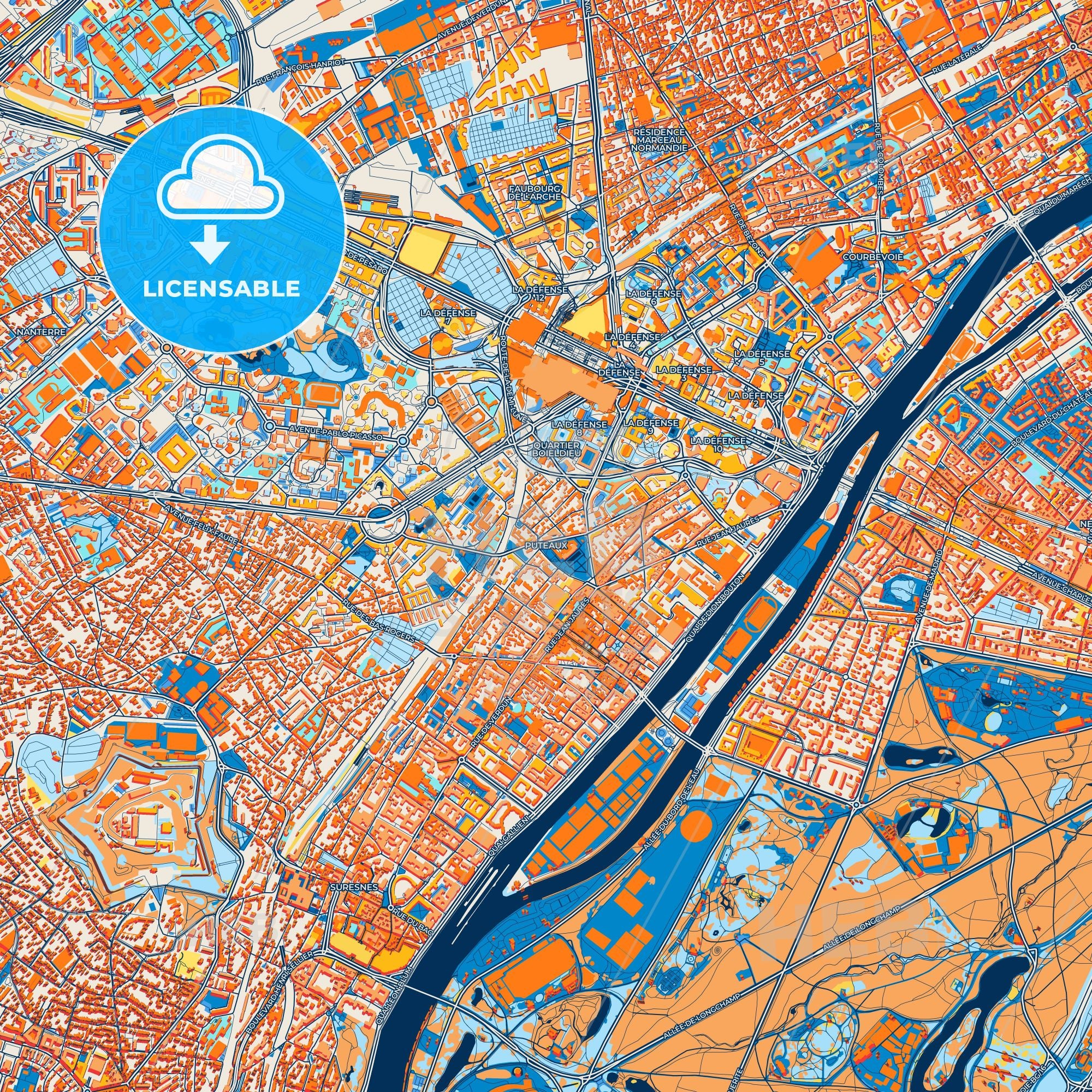 Colorful Puteaux Street Map - Digital Download – HEBSTREITS