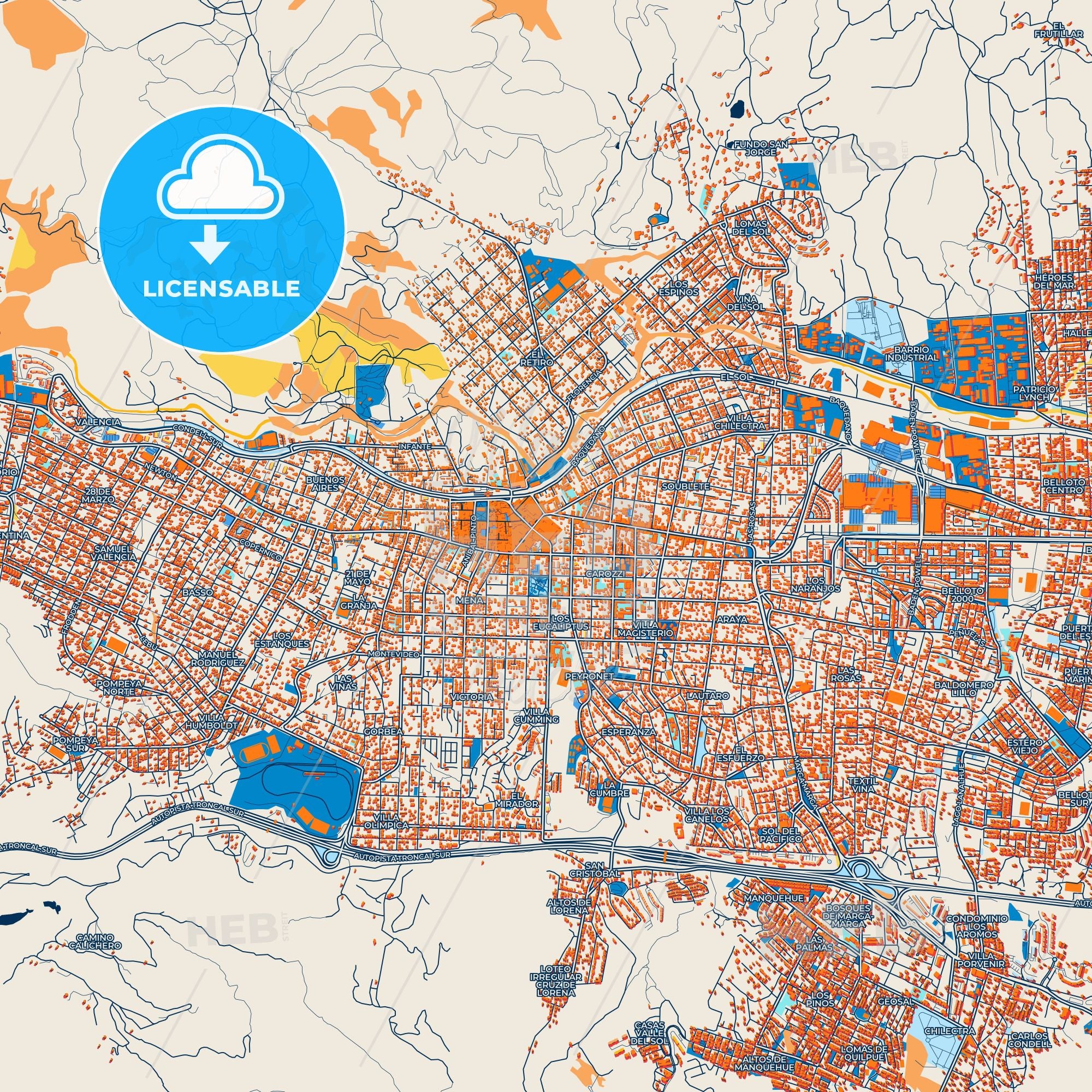 Colorful Quilpue Street Map With Labels And Buildings – HEBSTREITS
