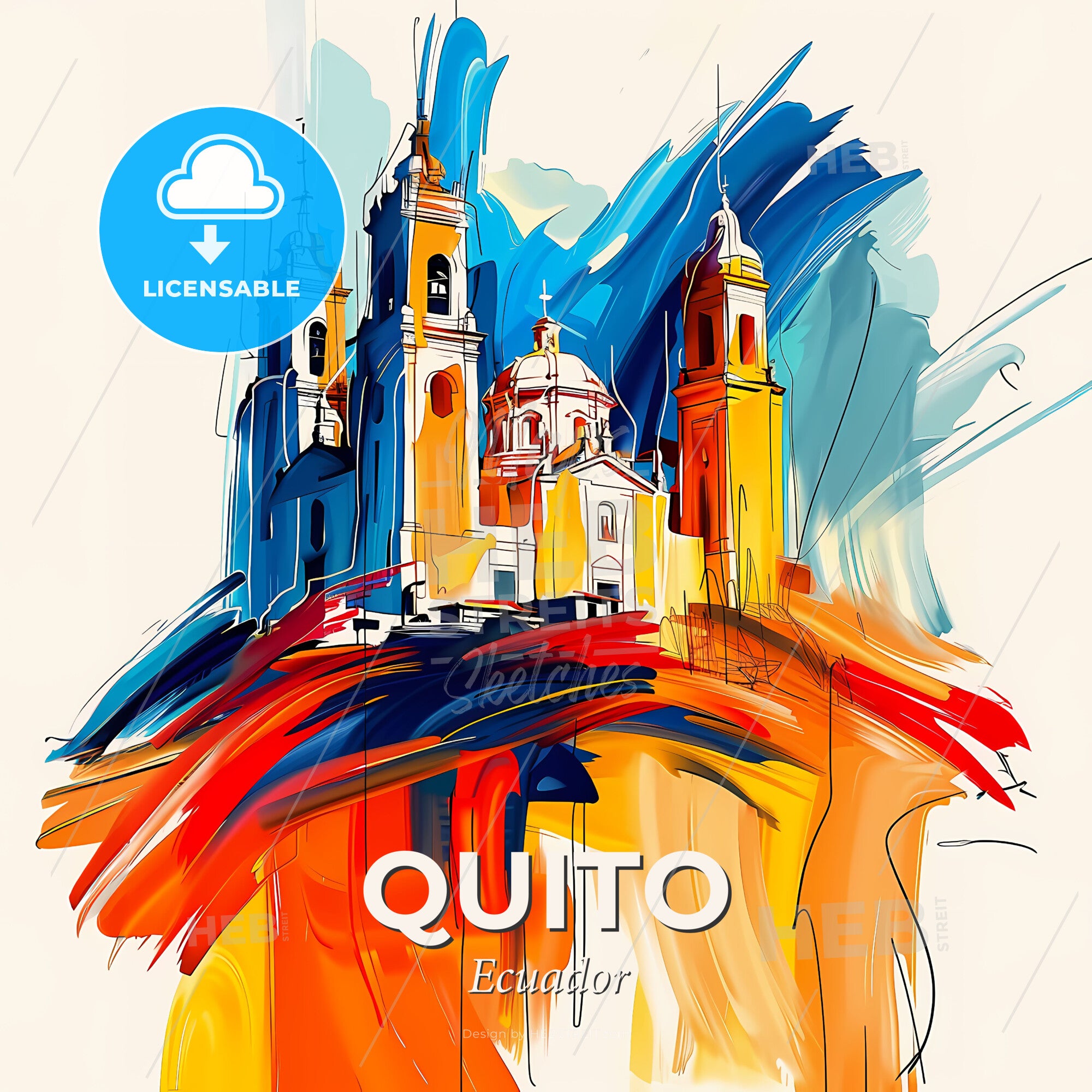 Vibrant Quito, Ecuador - A Painting Of A Building – HEBSTREITS