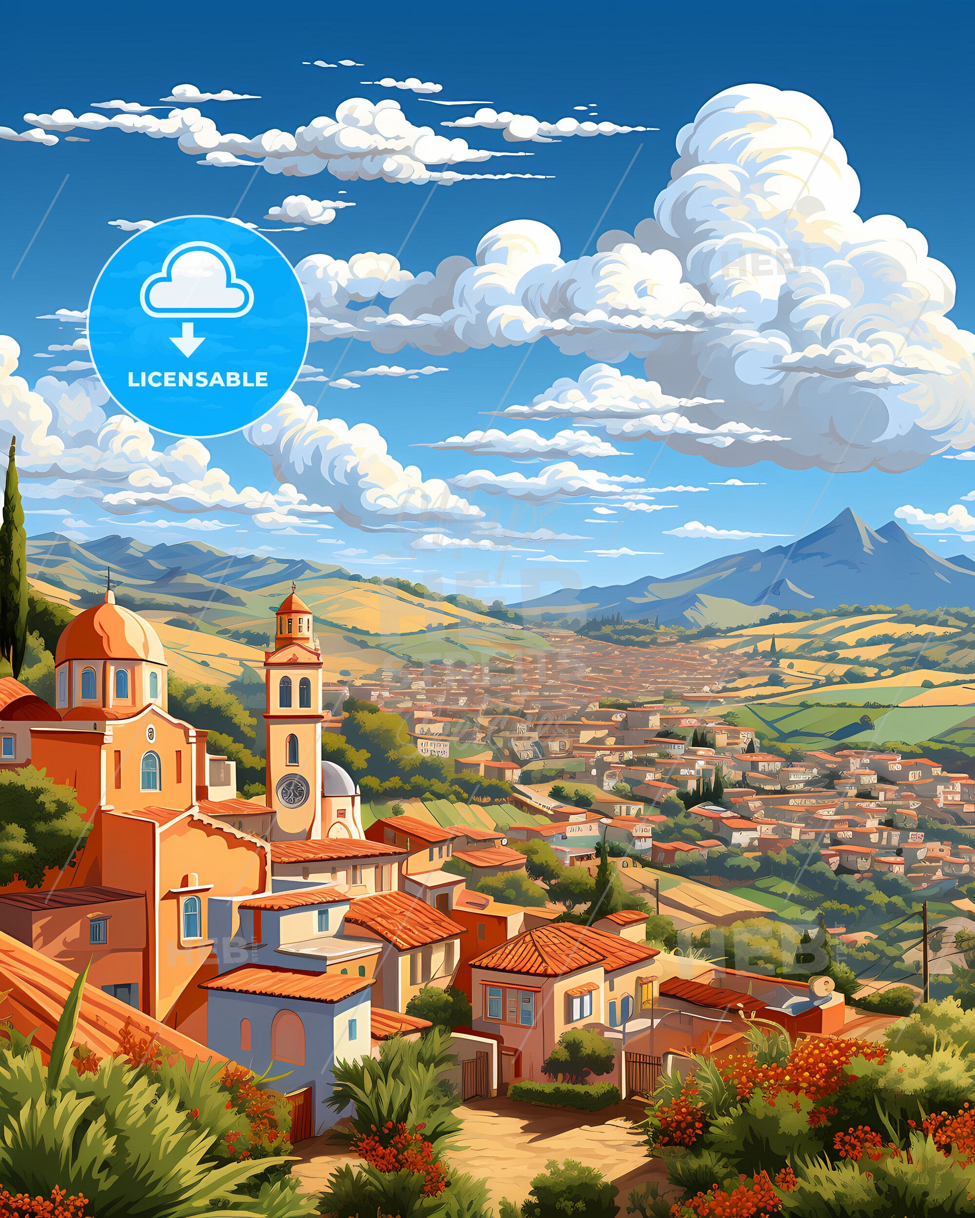 Rabat Morocco Skyline - Landscape Painting Vibrant Colorful City ...