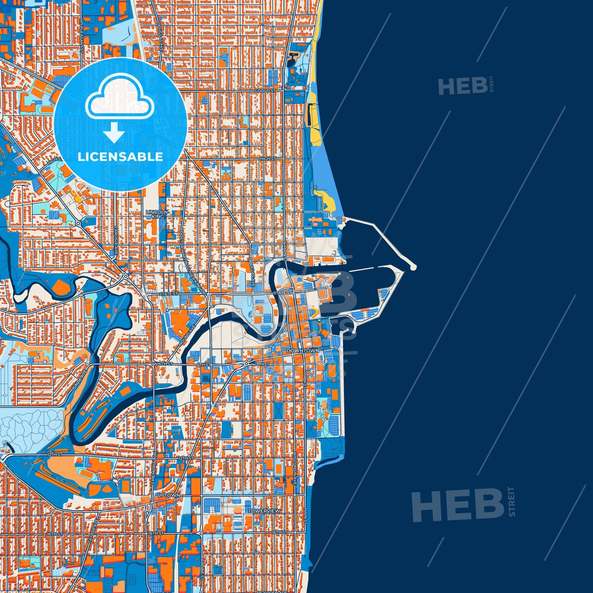 Colorful Racine Street Map With Labels And Buildings – HEBSTREITS