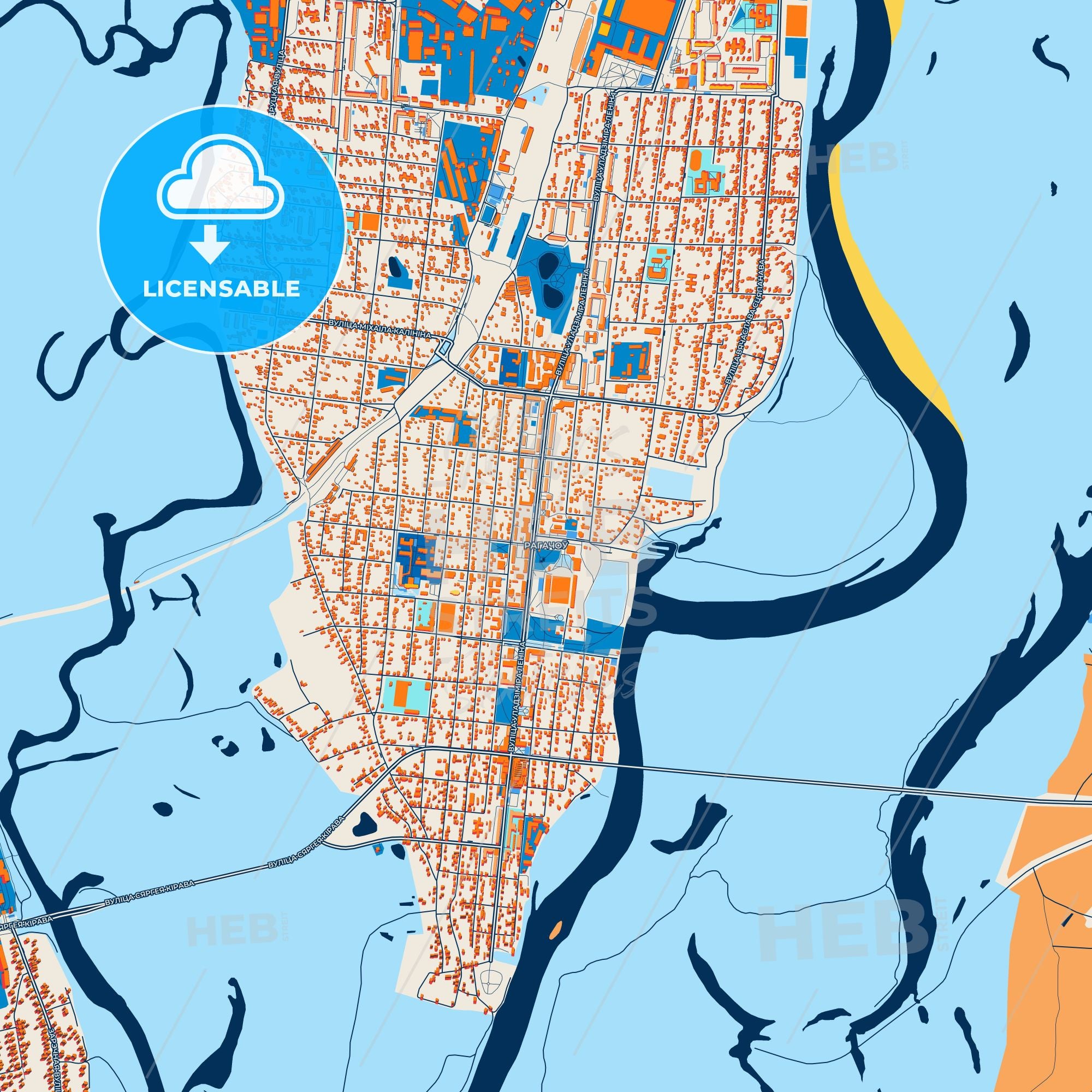 Colorful Rahachow Street Map With Labels And Buildings – HEBSTREITS