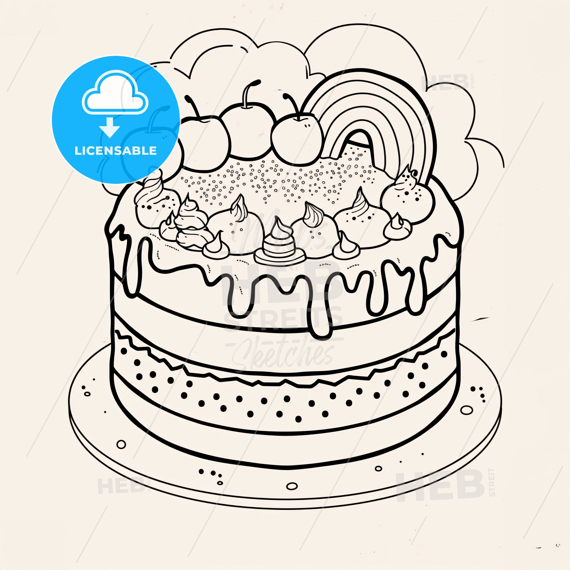 Rainbow Cake - A Black And White Drawing Of A Cake – HEBSTREITS
