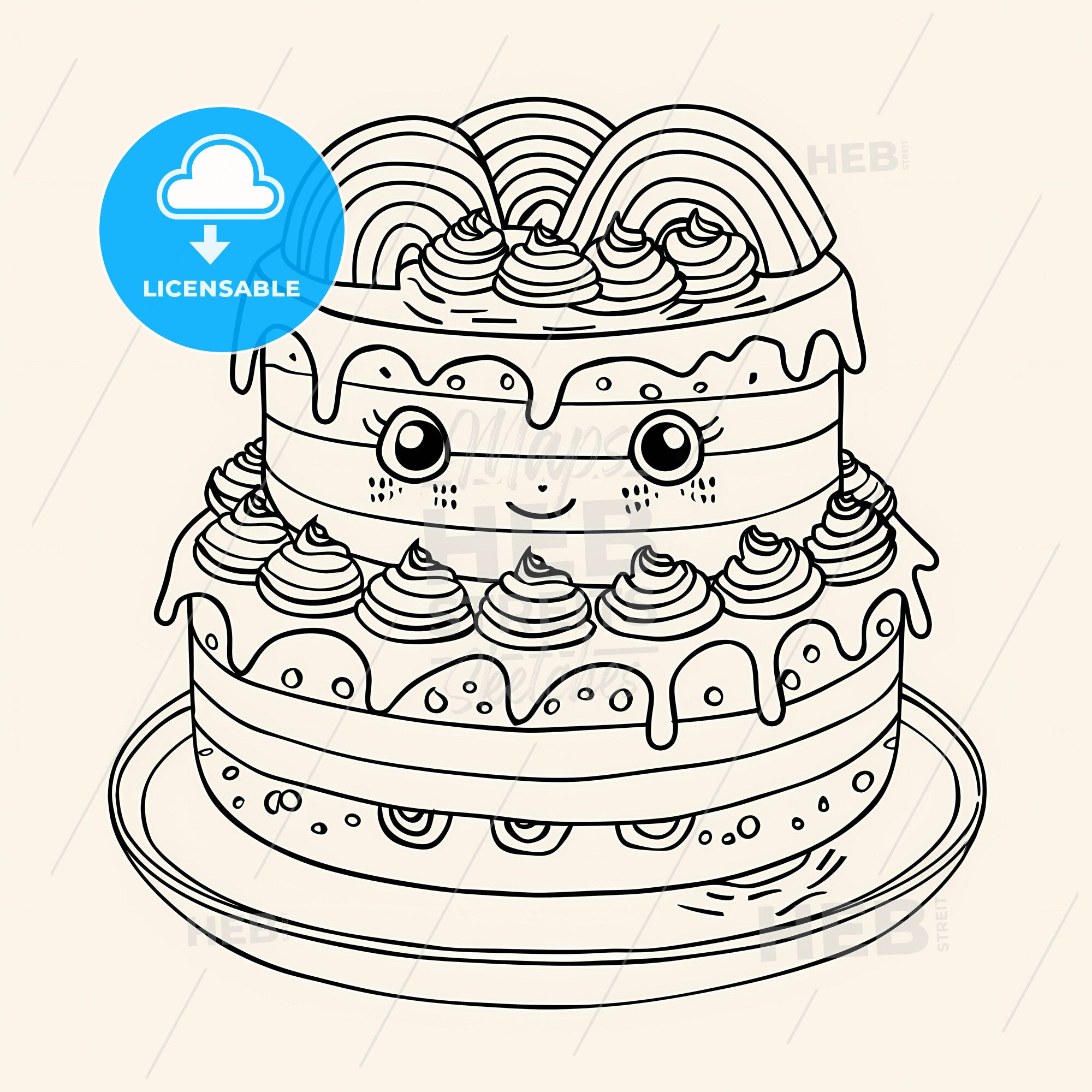 Rainbow Cake - A Black And White Drawing Of A Cake – HEBSTREITS