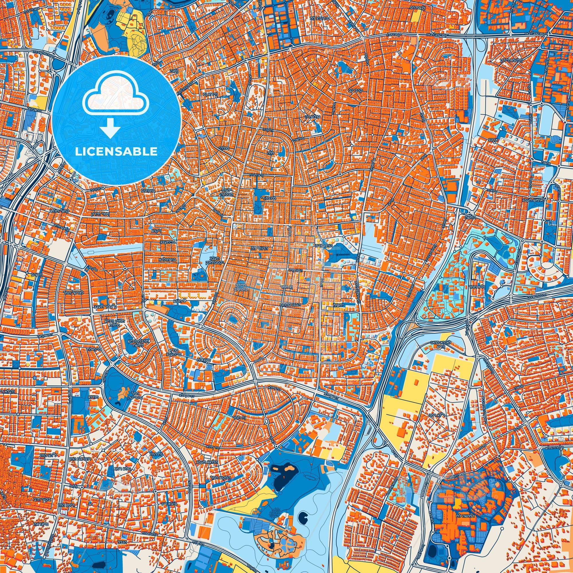 Colorful Ramat Gan Street Map With Labels And Buildings – HEBSTREITS