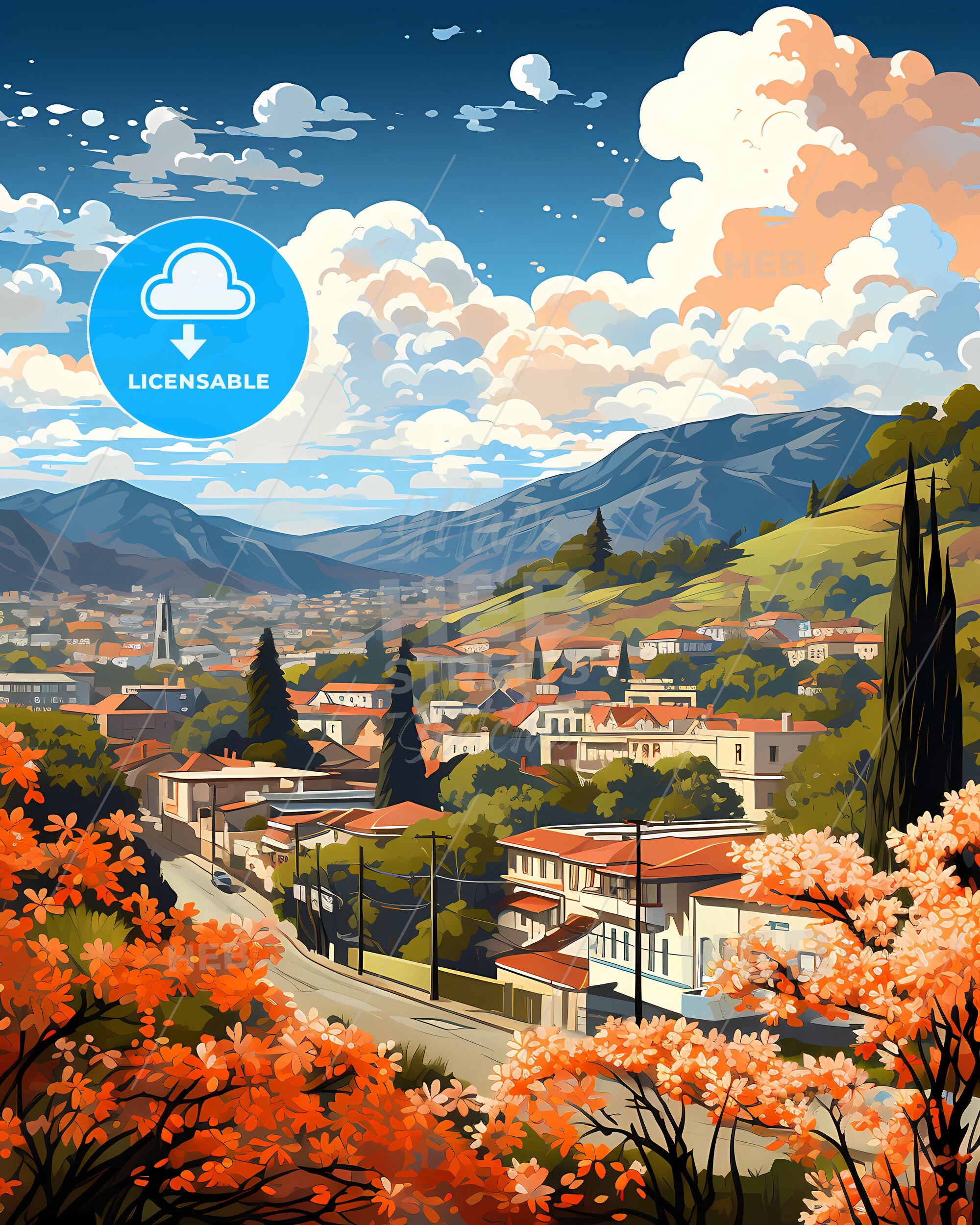 Vibrant Pakistani Cityscape Painting: Rawalpindi Skyline With Trees And ...