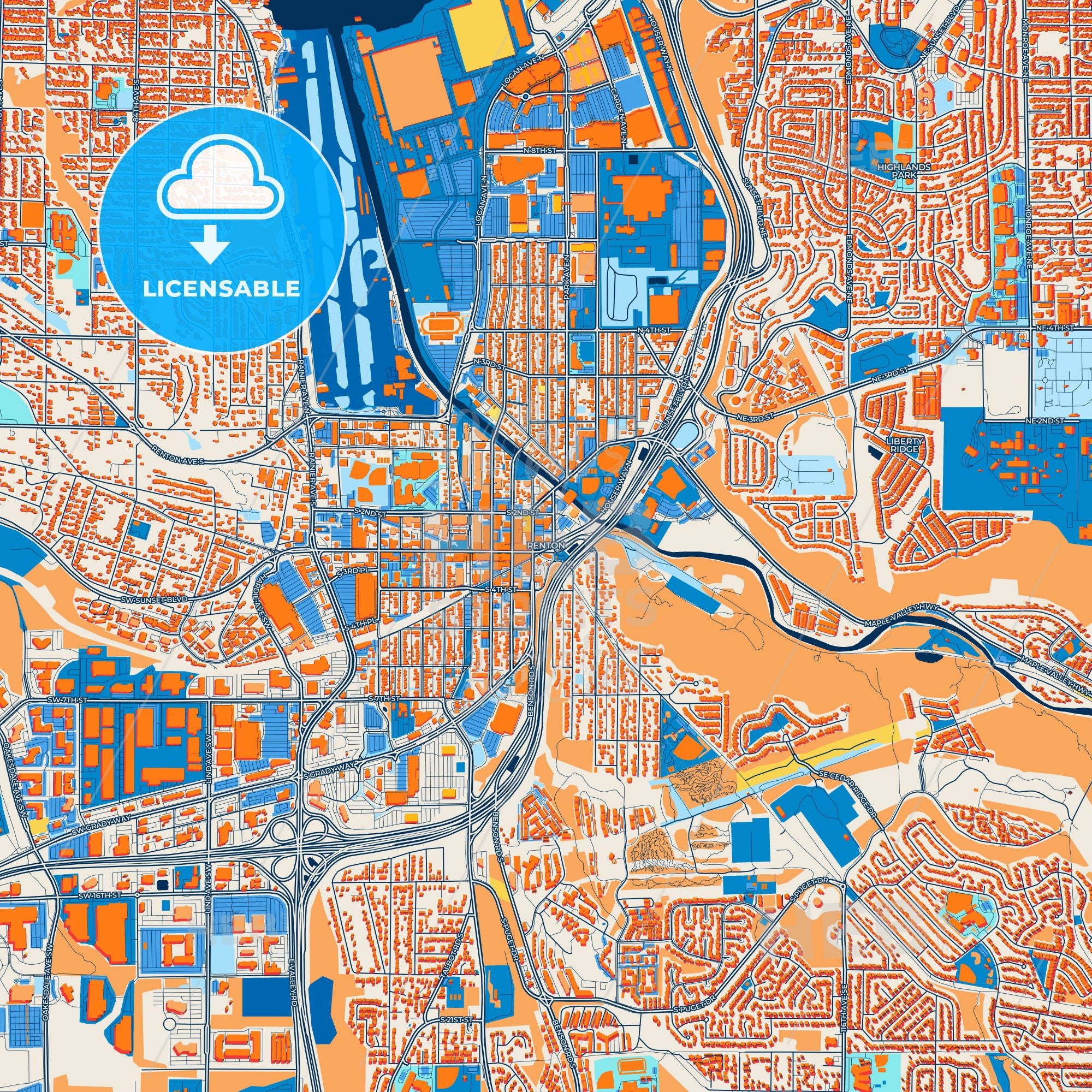 Colorful Renton Street Map - Digital Download – HEBSTREITS