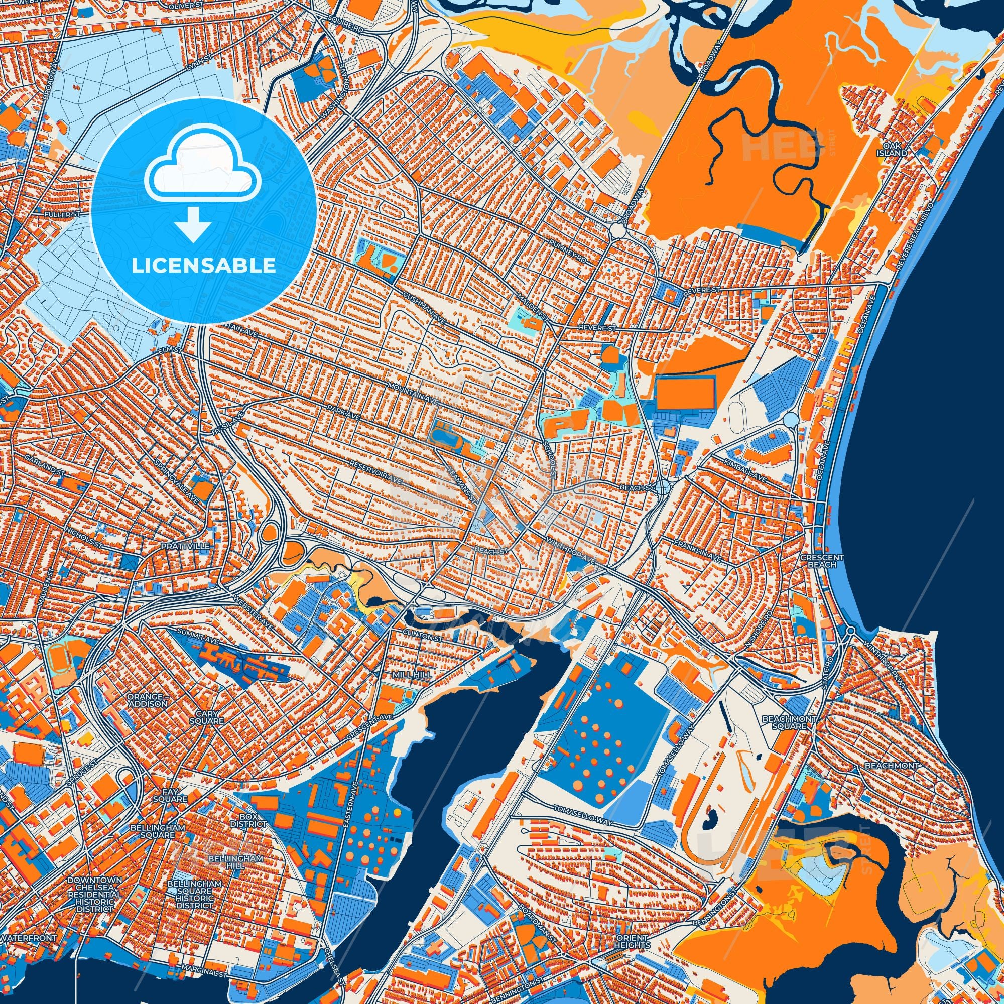 Colorful Revere Street Map With Labels And Buildings – HEBSTREITS