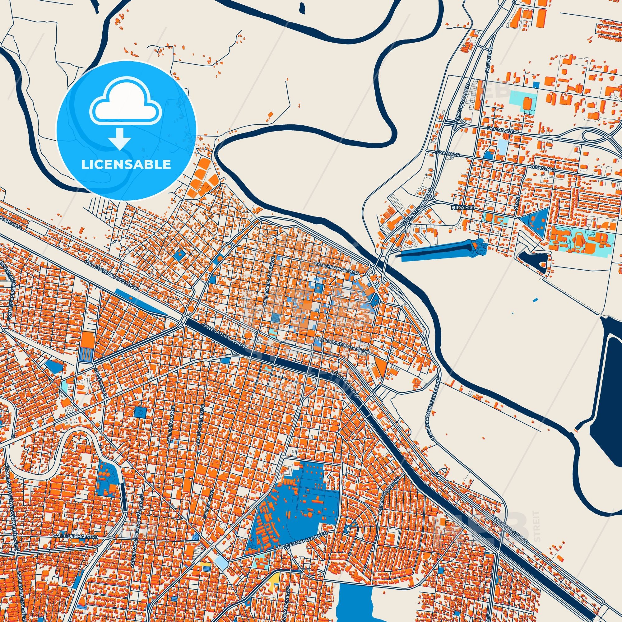 Colorful Reynosa Street Map With Labels And Buildings – HEBSTREITS