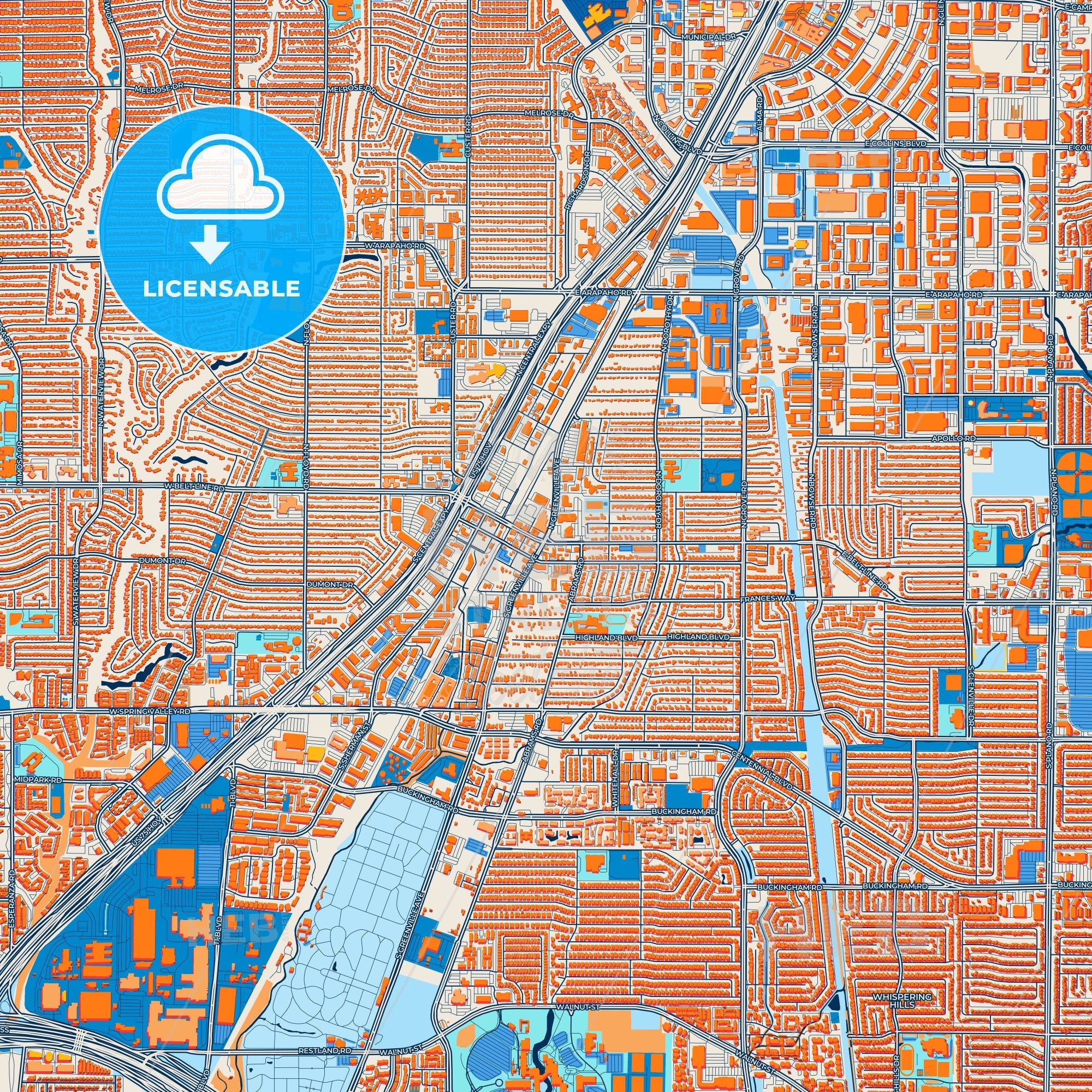 Colorful Richardson Street Map With Labels And Buildings – HEBSTREITS