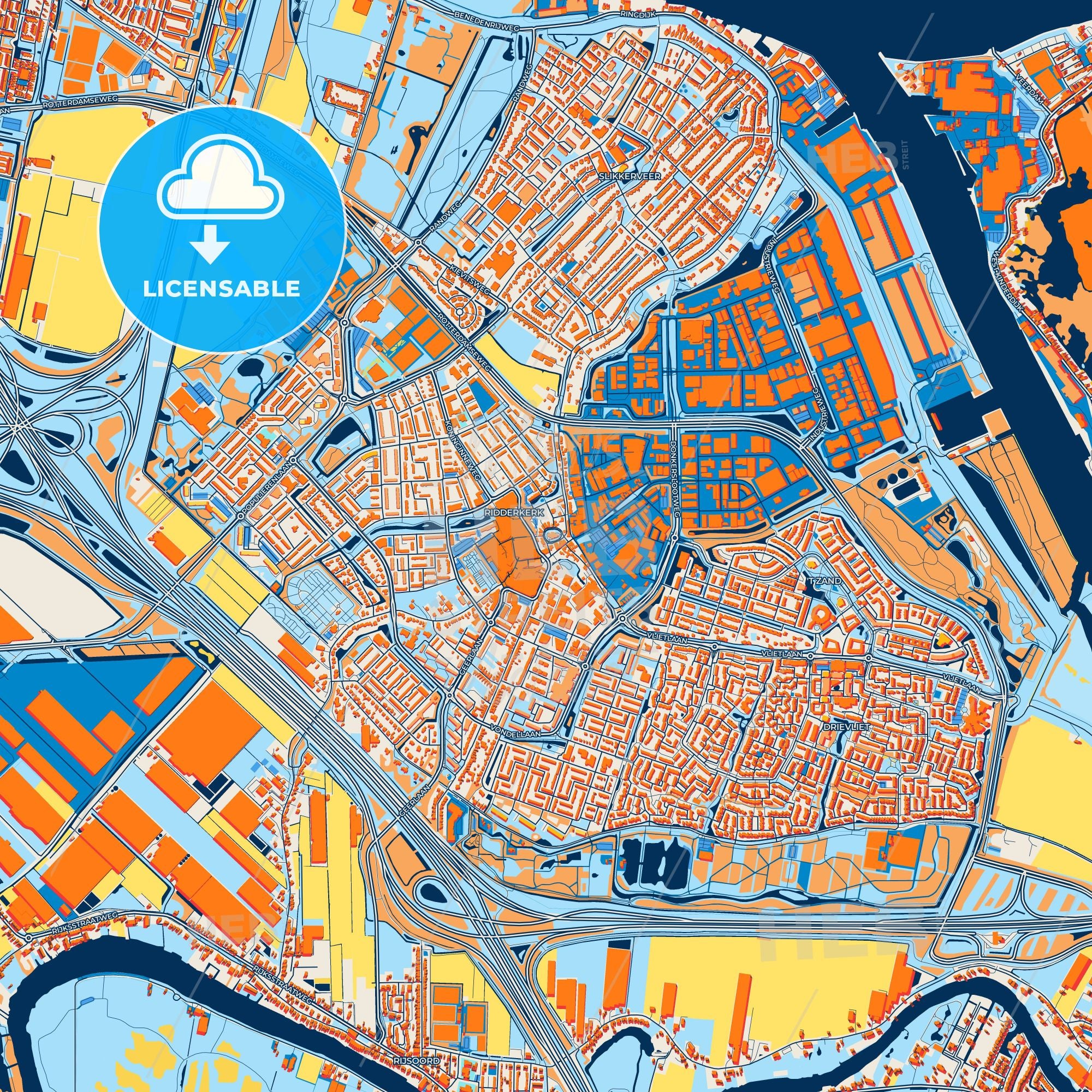 Colorful Ridderkerk Street Map With Labels And Buildings – HEBSTREITS