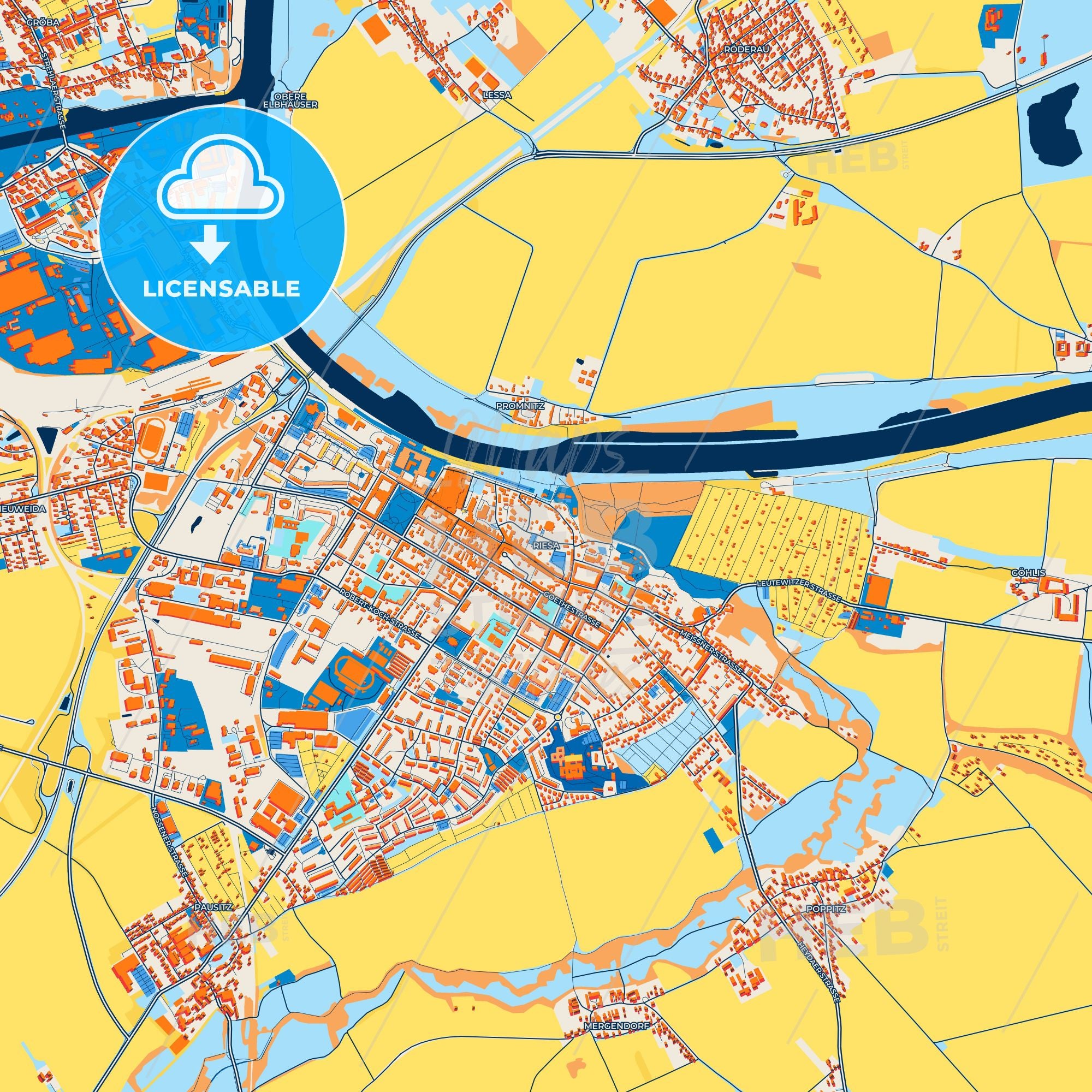 Colorful Riesa Street Map - Digital Download – HEBSTREITS