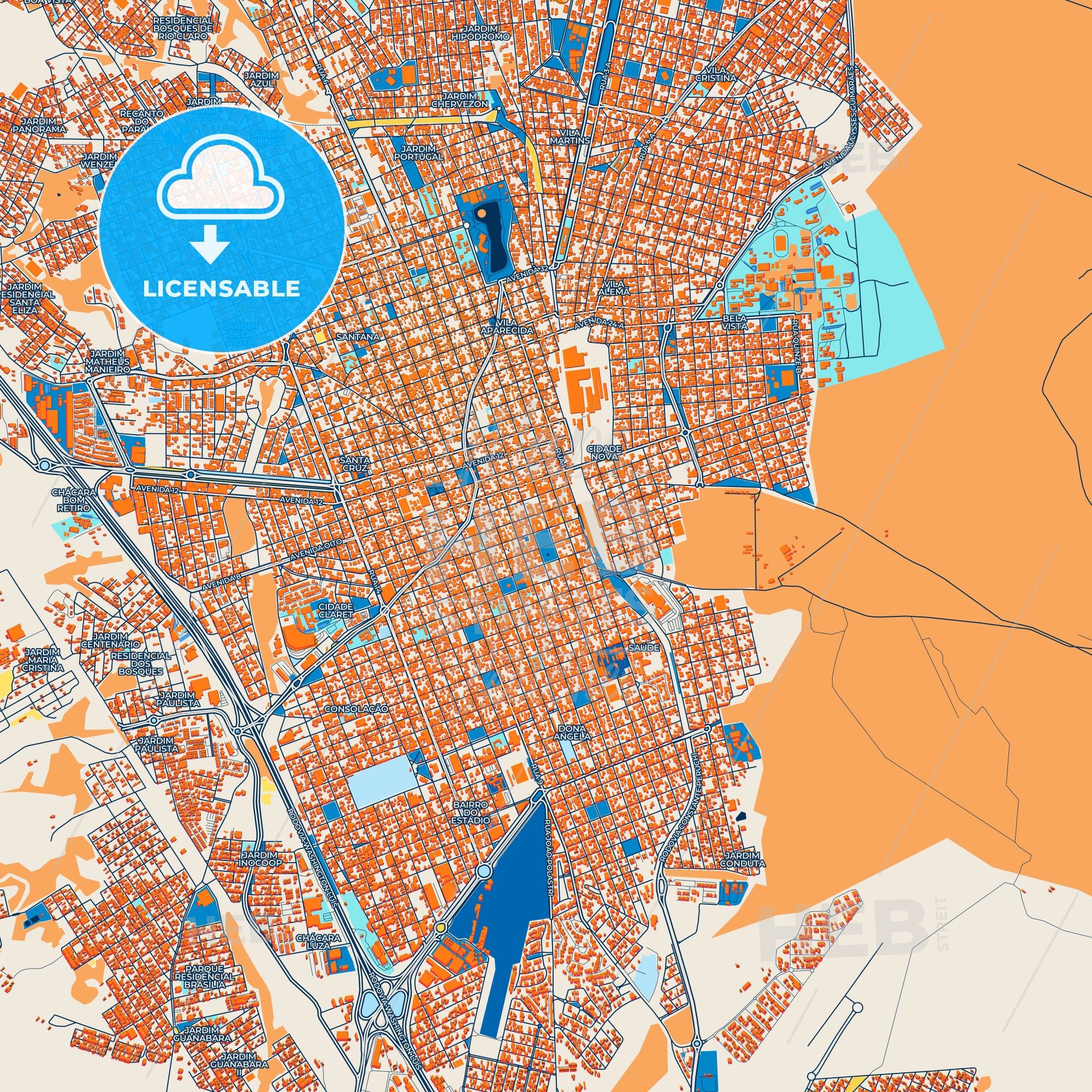 Colorful Rio Claro Street Map With Labels And Buildings – HEBSTREITS