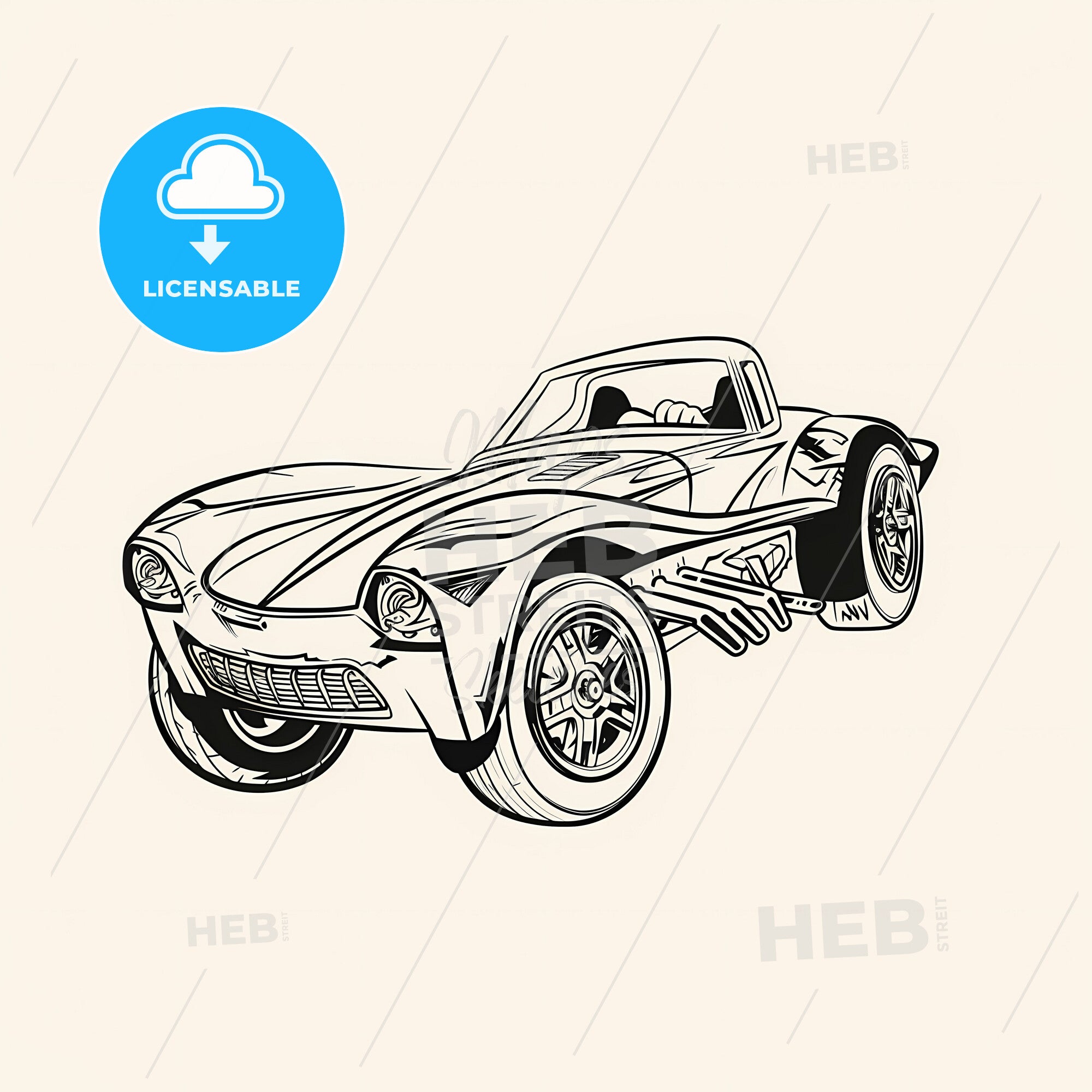 Roaster Super Car - A Black And White Drawing Of A Car – HEBSTREITS