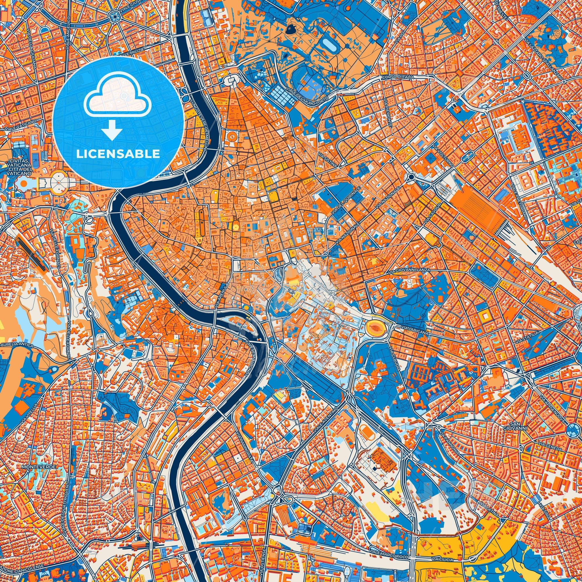 Colorful Rome Street Map With Labels And Buildings – HEBSTREITS