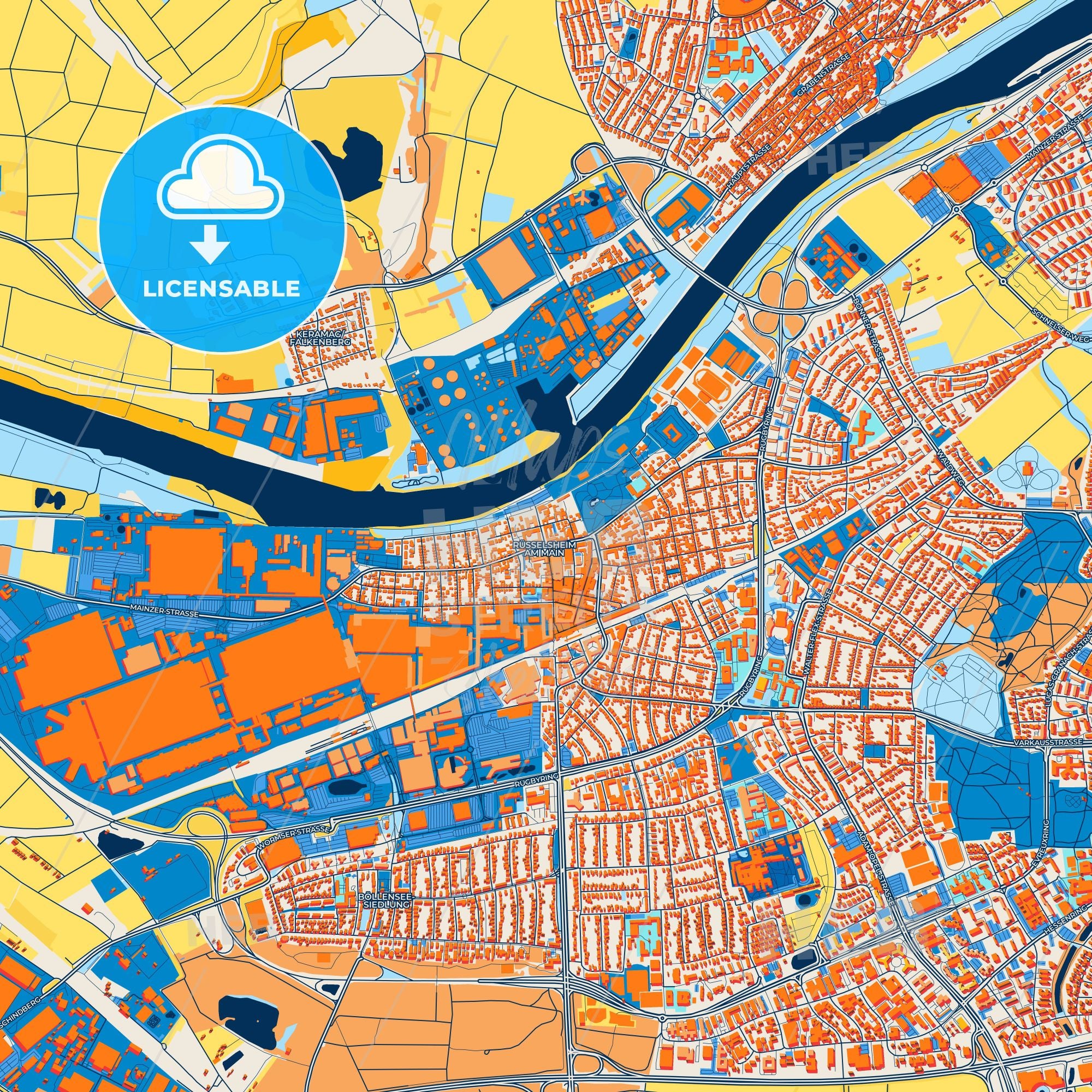 Colorful Russelsheim am Main Street Map - Digital Download – HEBSTREITS