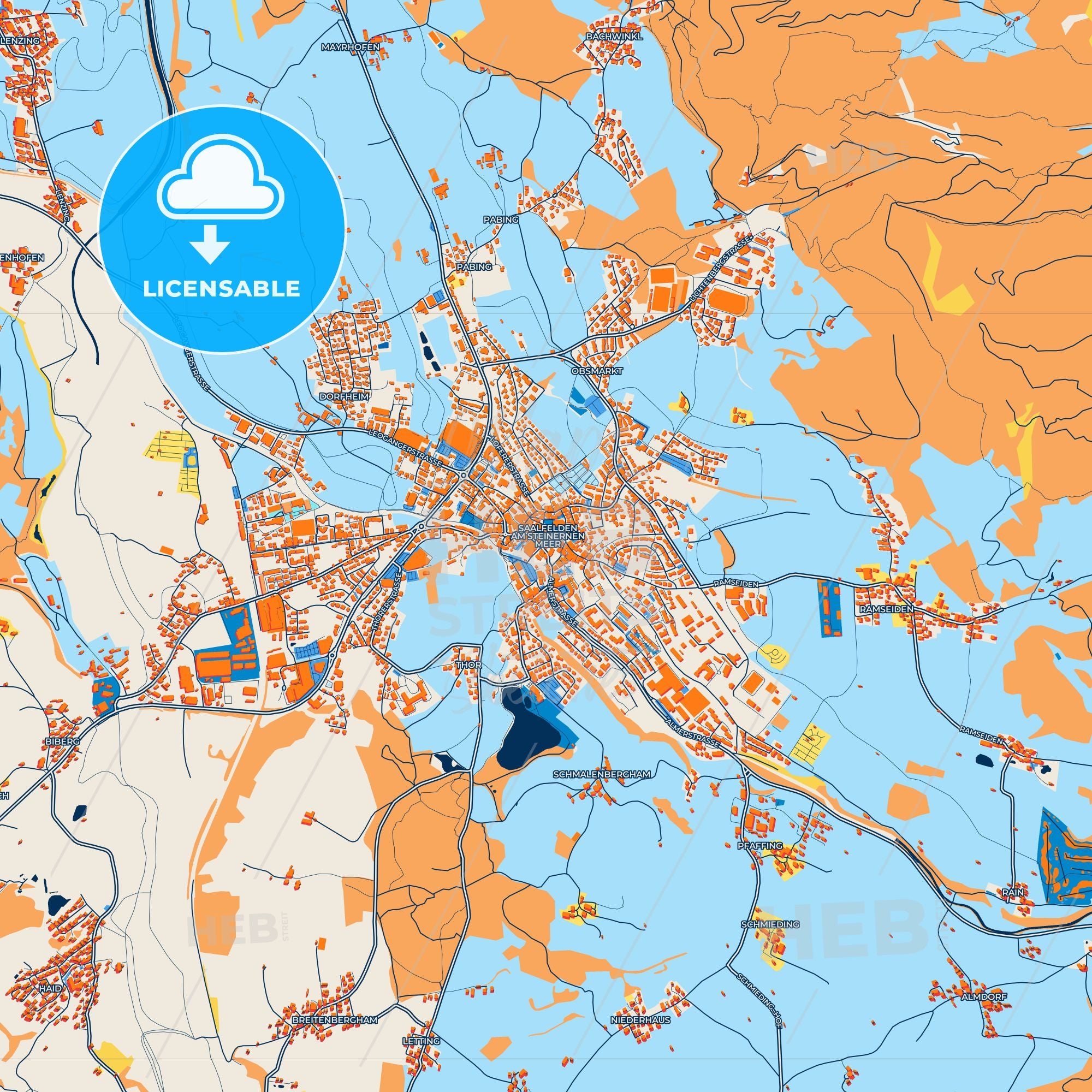 Colorful Saalfelden Street Map - Digital Download – HEBSTREITS
