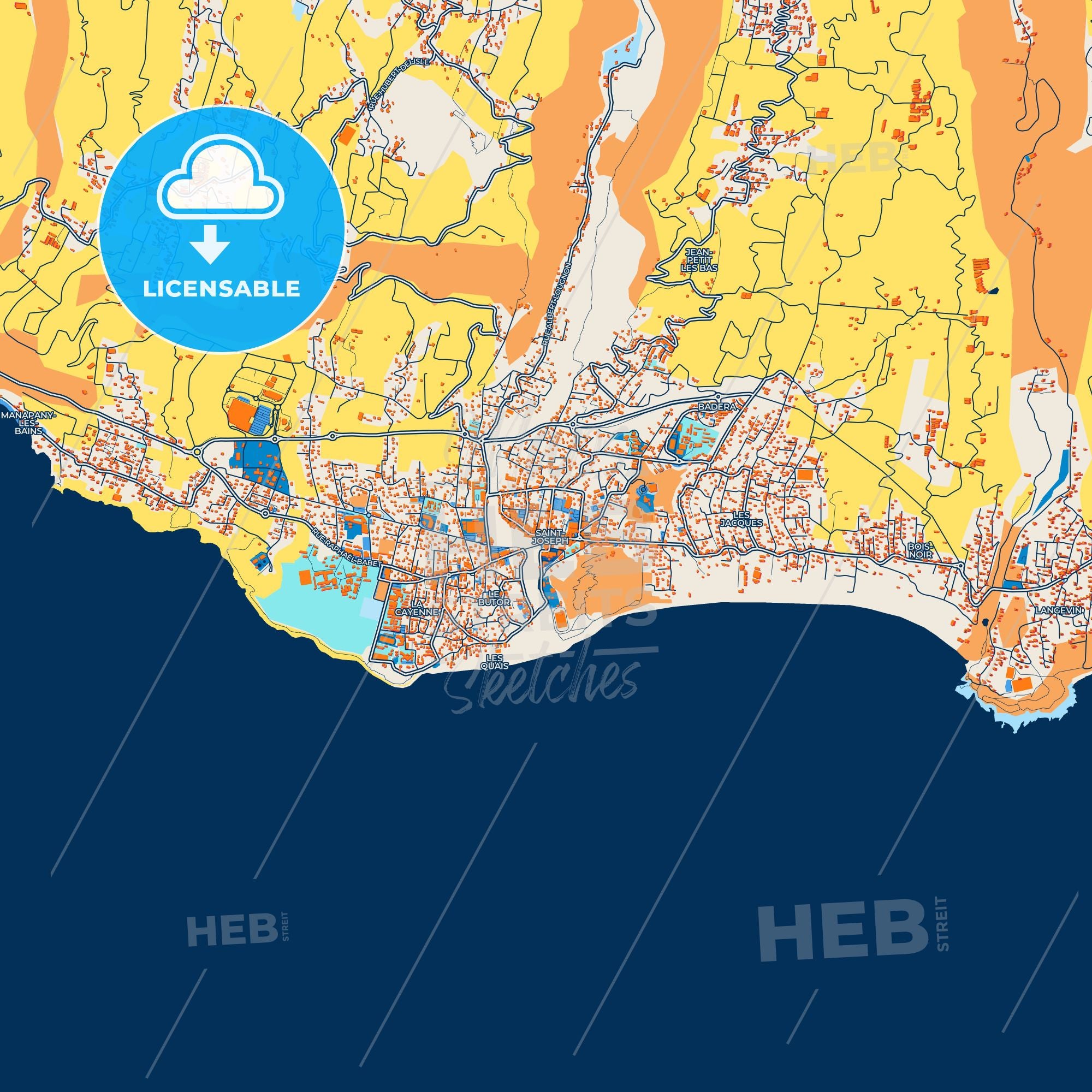 Colorful Saint-Joseph Street Map With Labels And Buildings – HEBSTREITS
