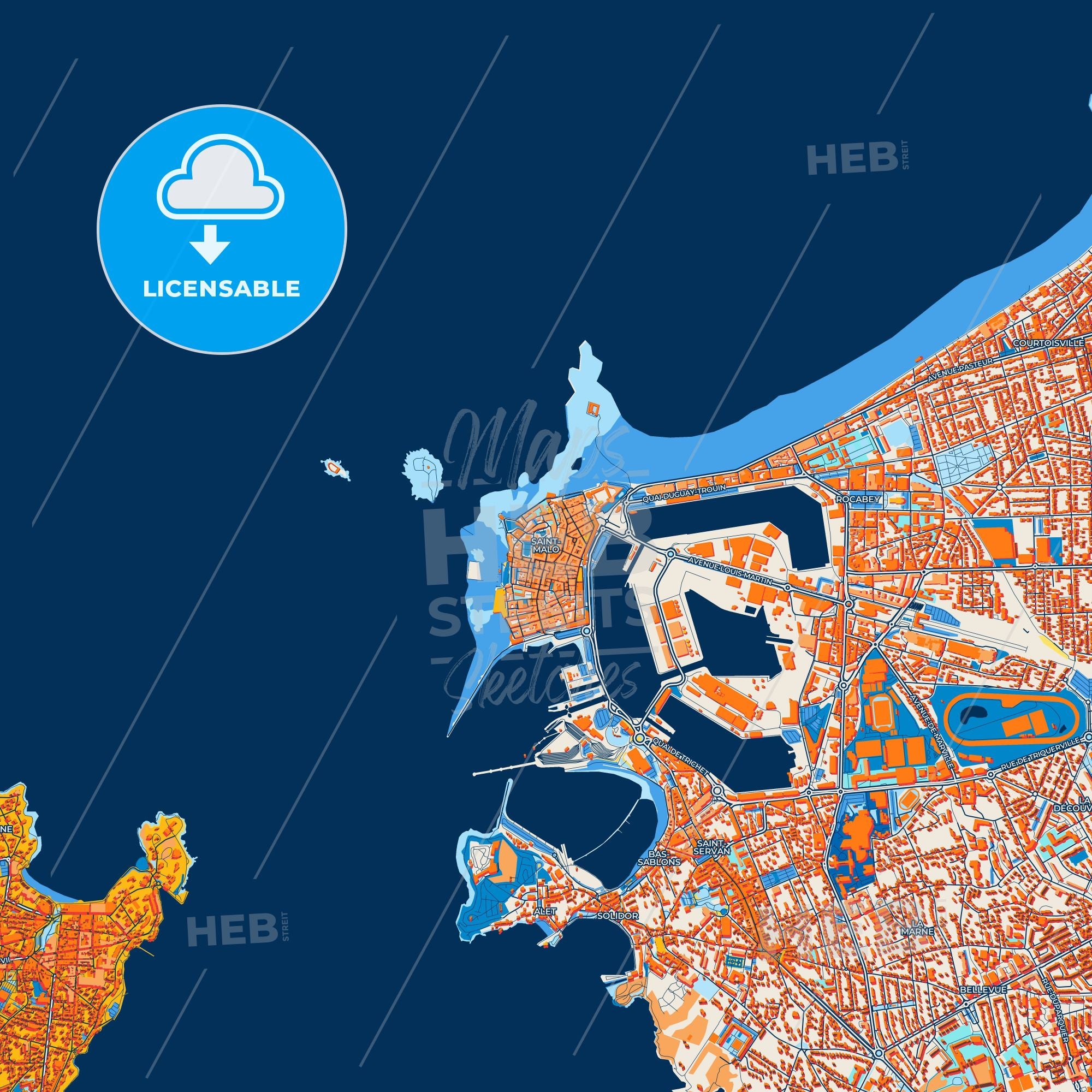 Colorful Saint-Malo Street Map With Labels And Buildings – HEBSTREITS