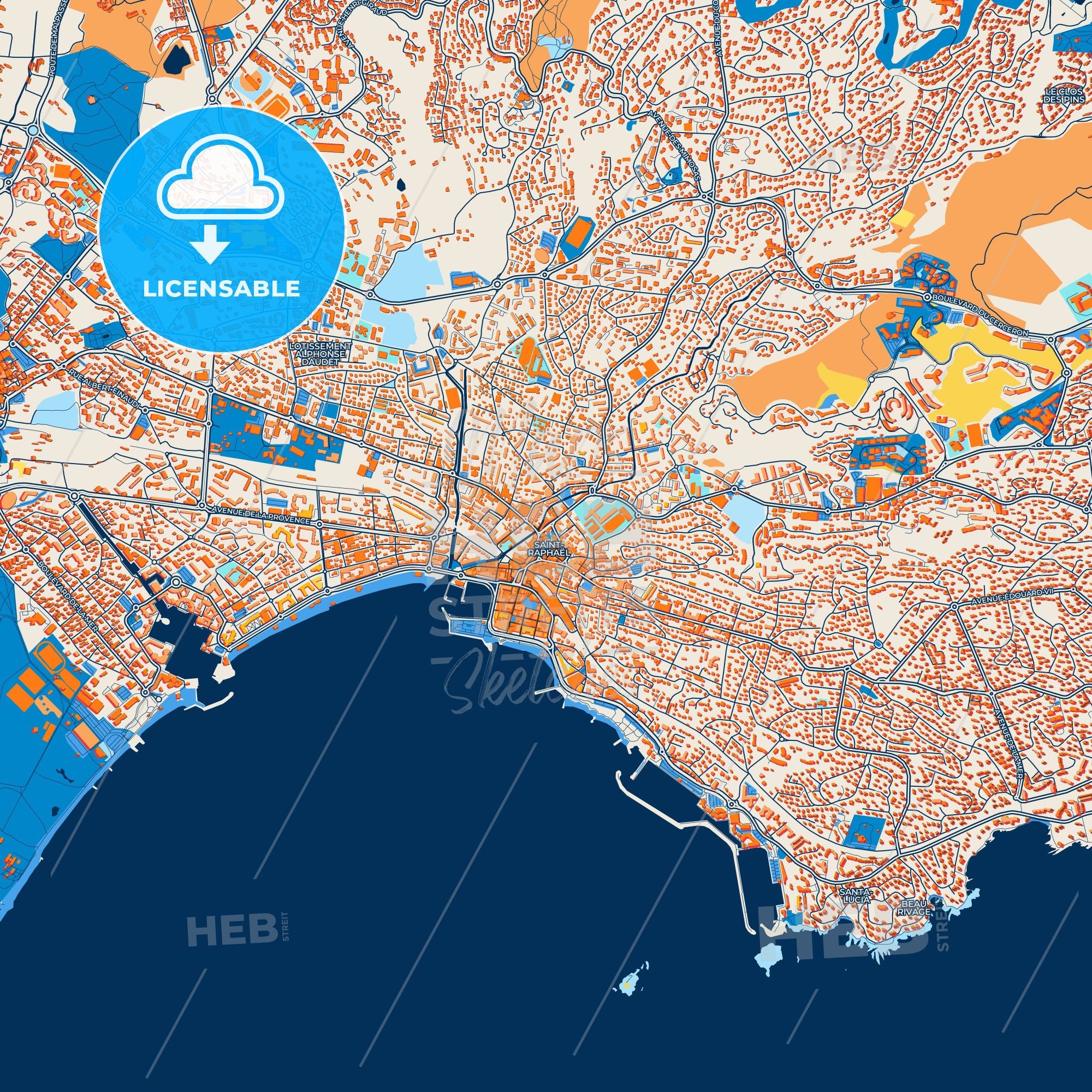 Colorful Saint-Raphaël Street Map - Digital Download – HEBSTREITS